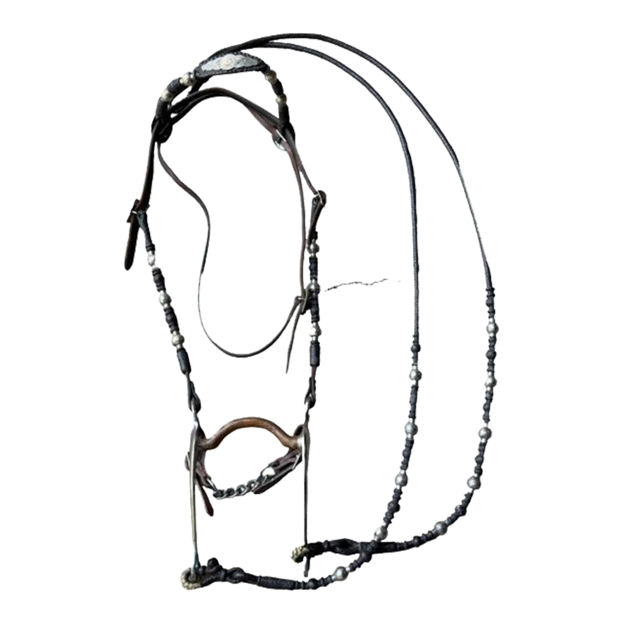 21st Century Horse Bridle Silver Beads and Braided Leather | Chairish