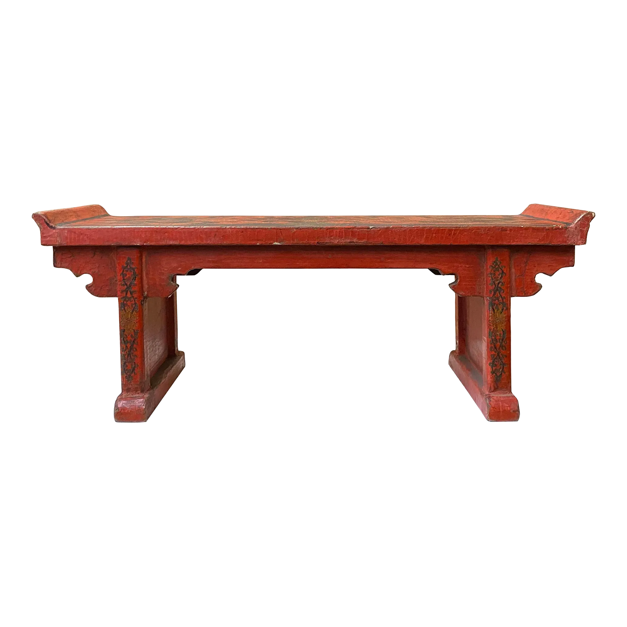 Chinese Distressed Red Dragons Graphic Rectangular Stand Display Riser ...