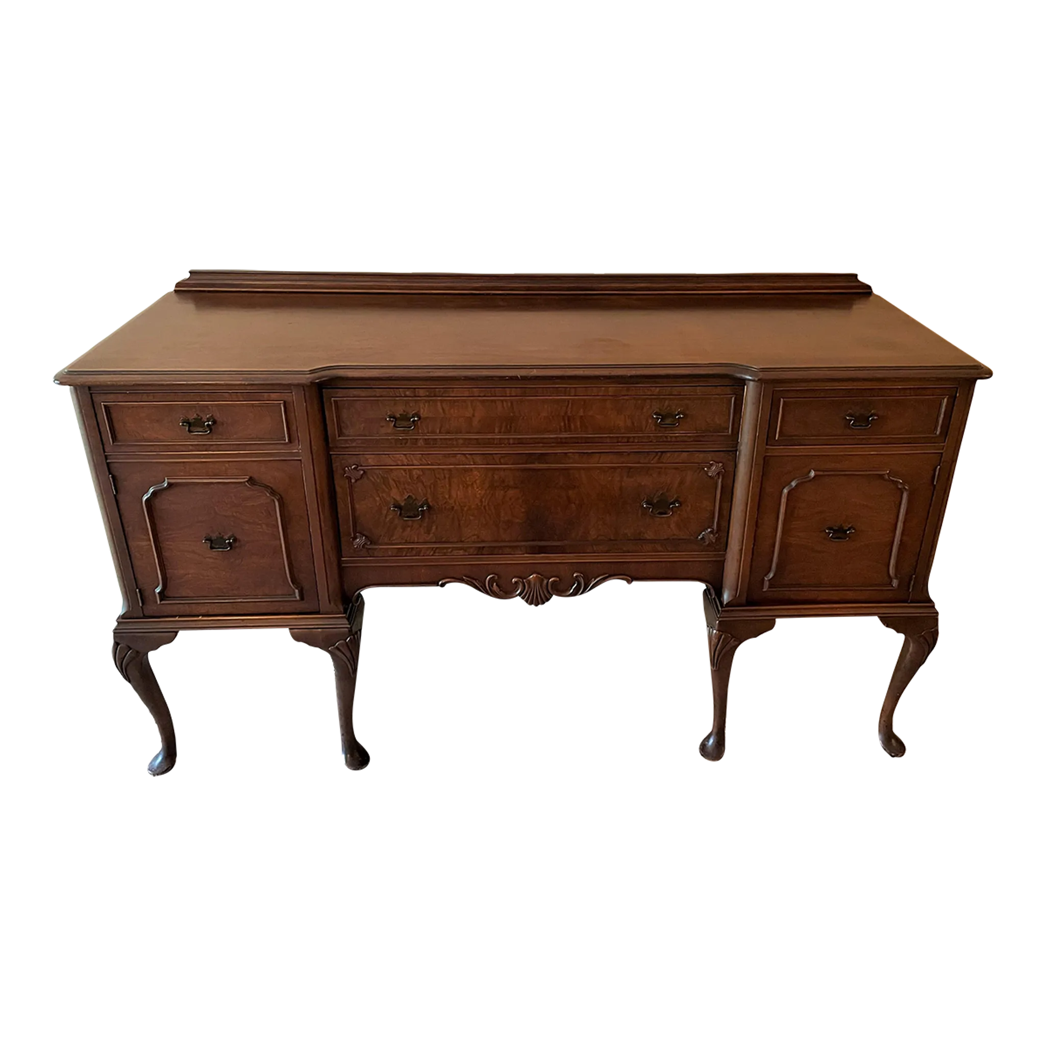 1930s Solid Walnut Queen Anne Style Buffet