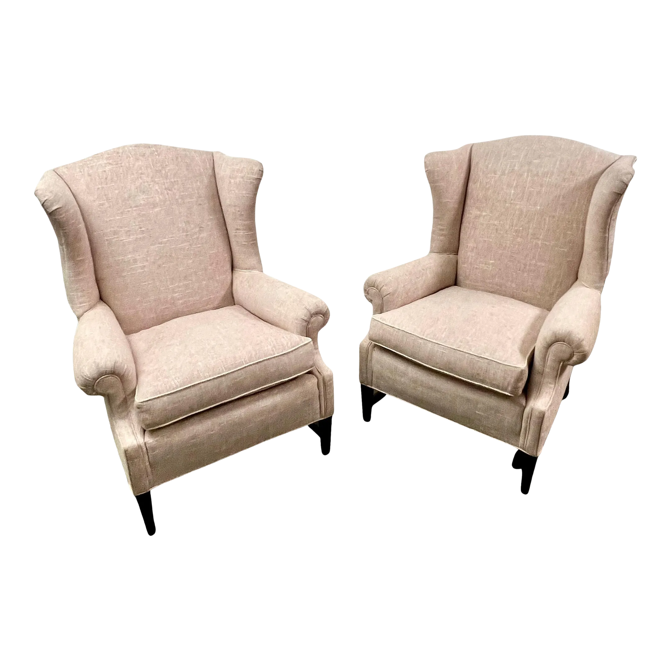 Late 20th Century Georgian Style Wingback Chairs Upholstered in Linen ...