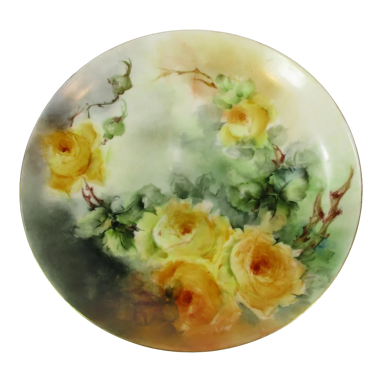Antique Limoges Yellow Roses Porcelain Plate / Wall Plaque, French Hand Painted | Chairish