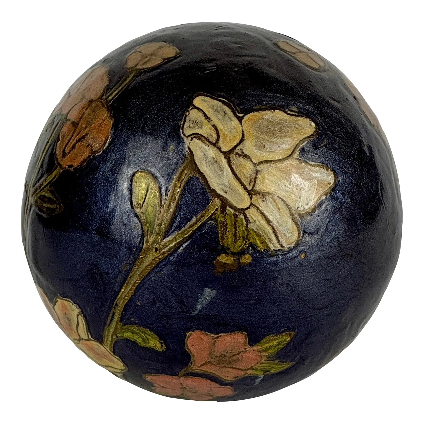 Vintage Enamel Over Ceramic Decorative Orb With Flower Motif | Chairish