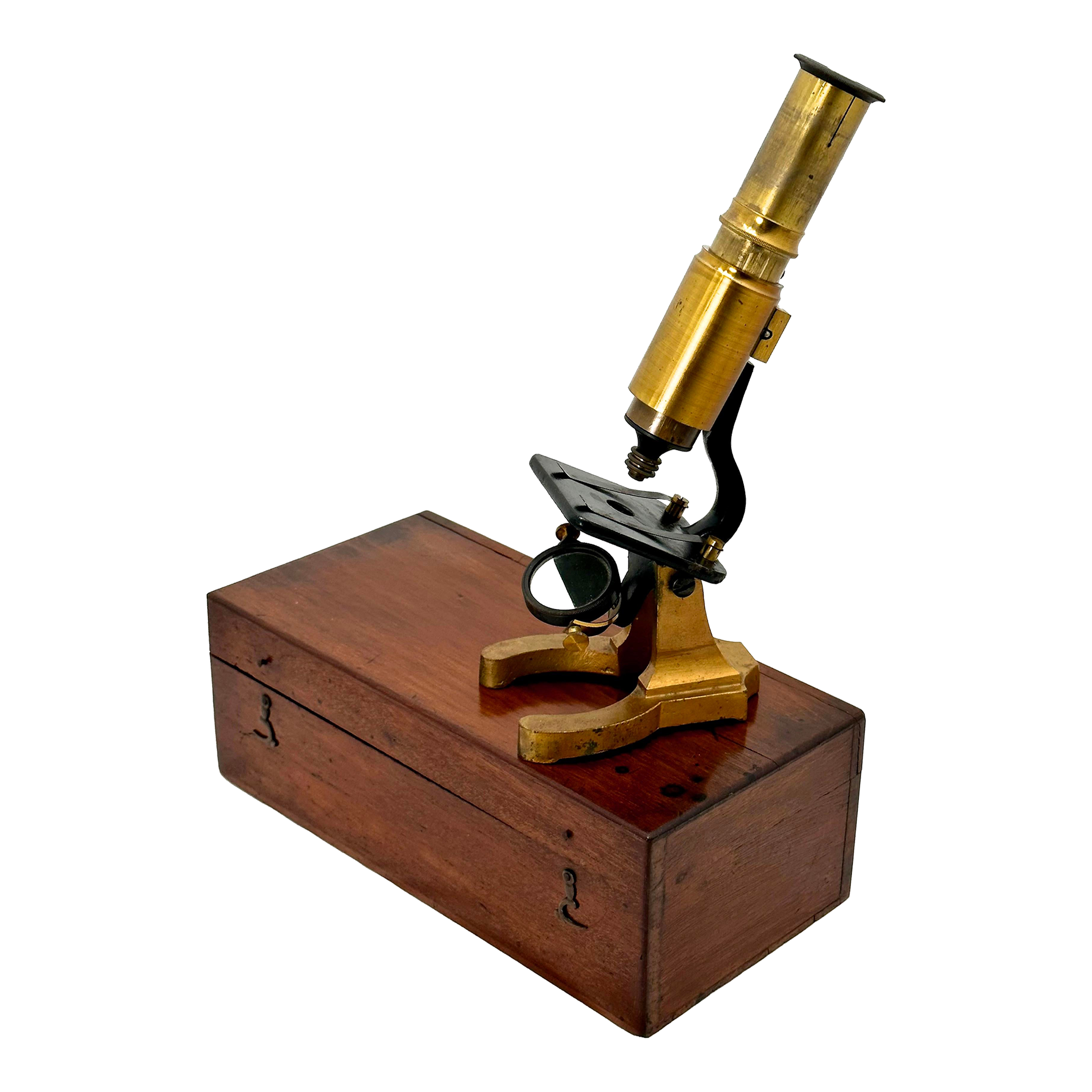 Antique - Late 19th Century Brass & Cast Iron Microscope With Original ...