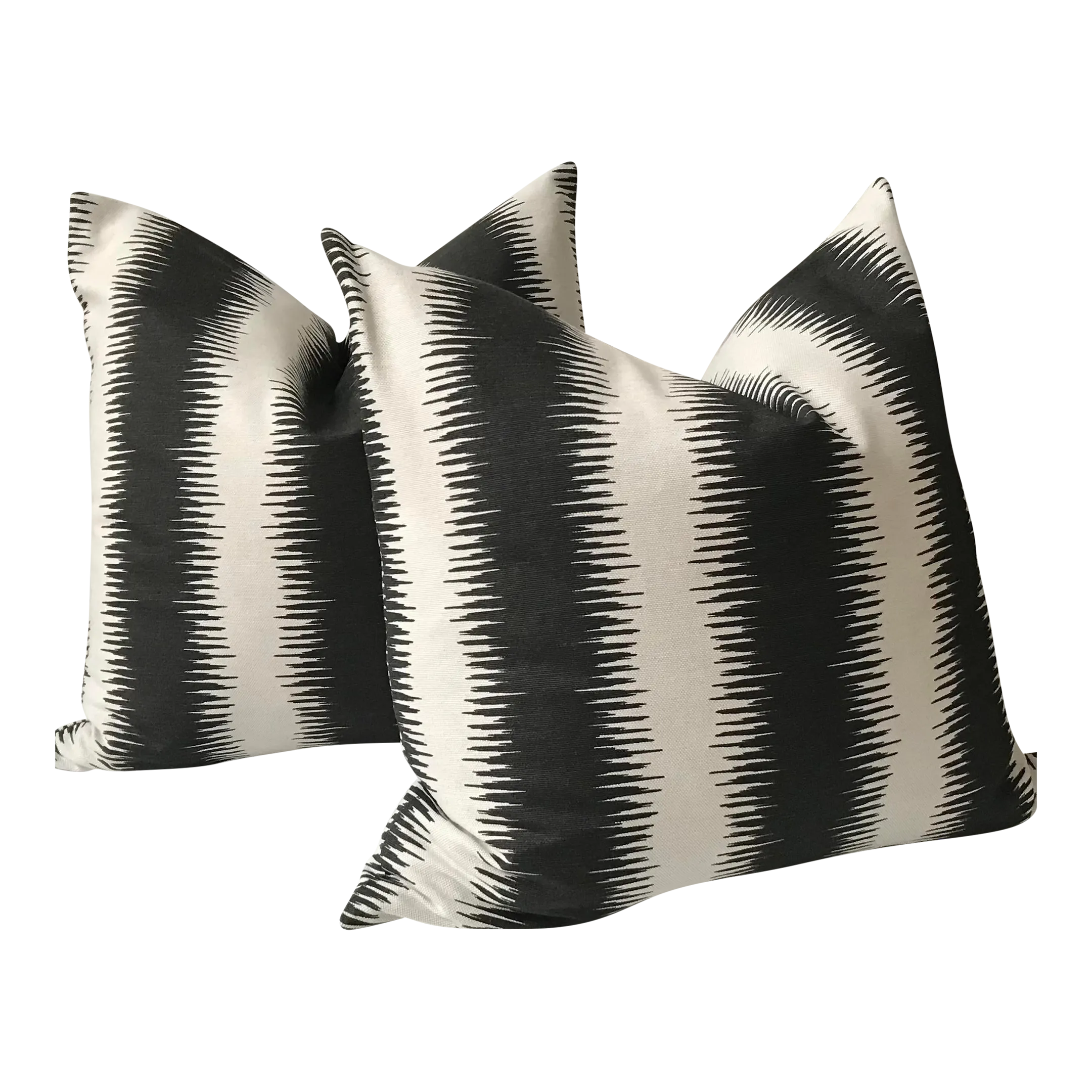 Jagged Striped Modern Black & Off White Pillows- a Pair | Chairish