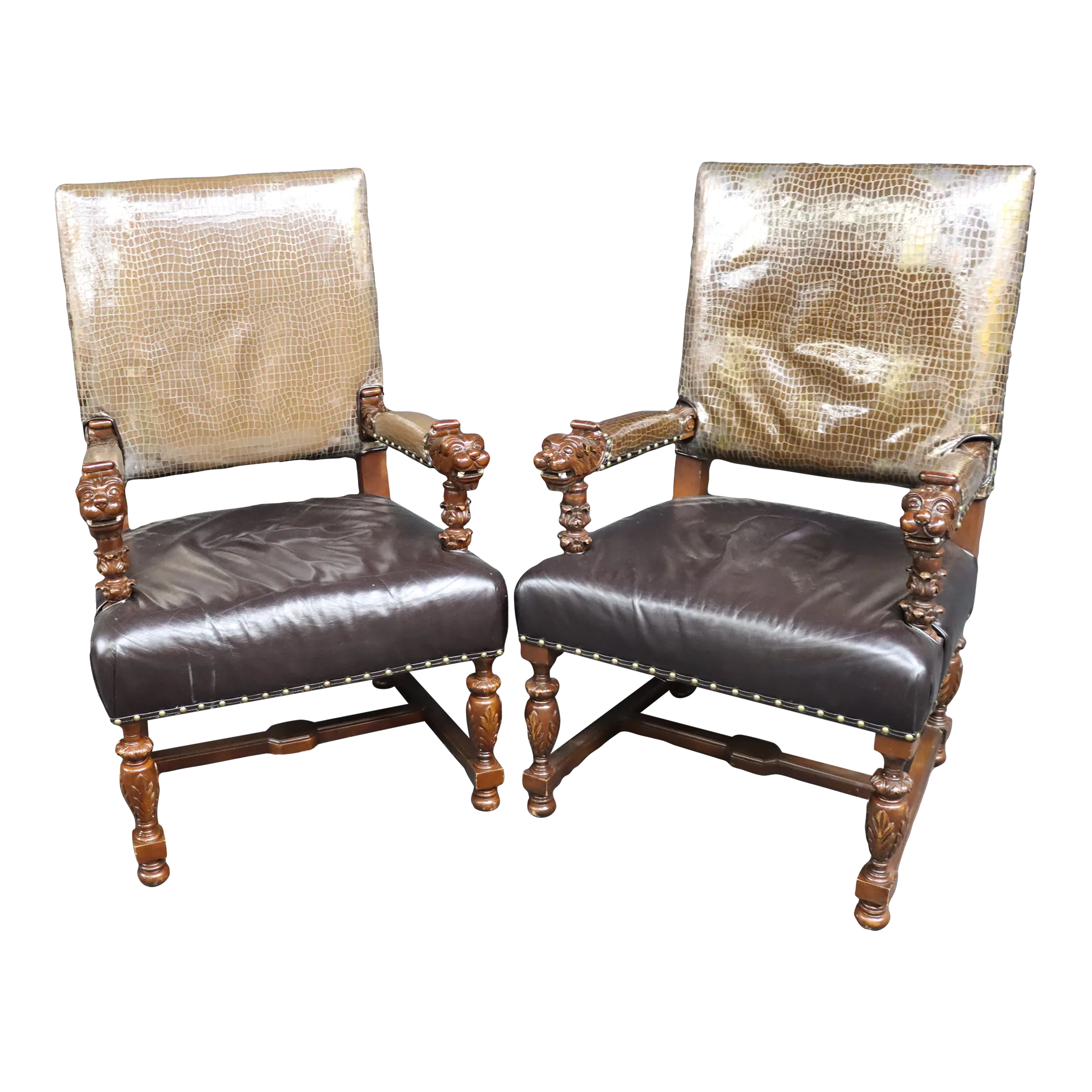 Michael Thomas Lion-Head Throne Chairs/Pair | Chairish