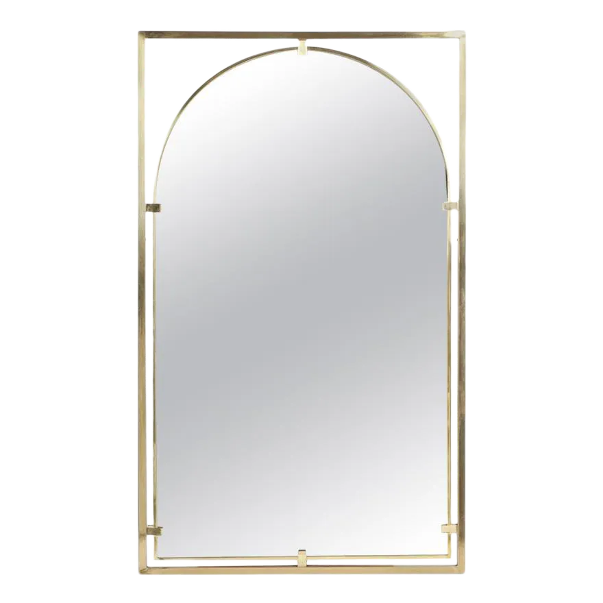 Arched Brass Framed Mirror in Open Rectangular Frame | Chairish