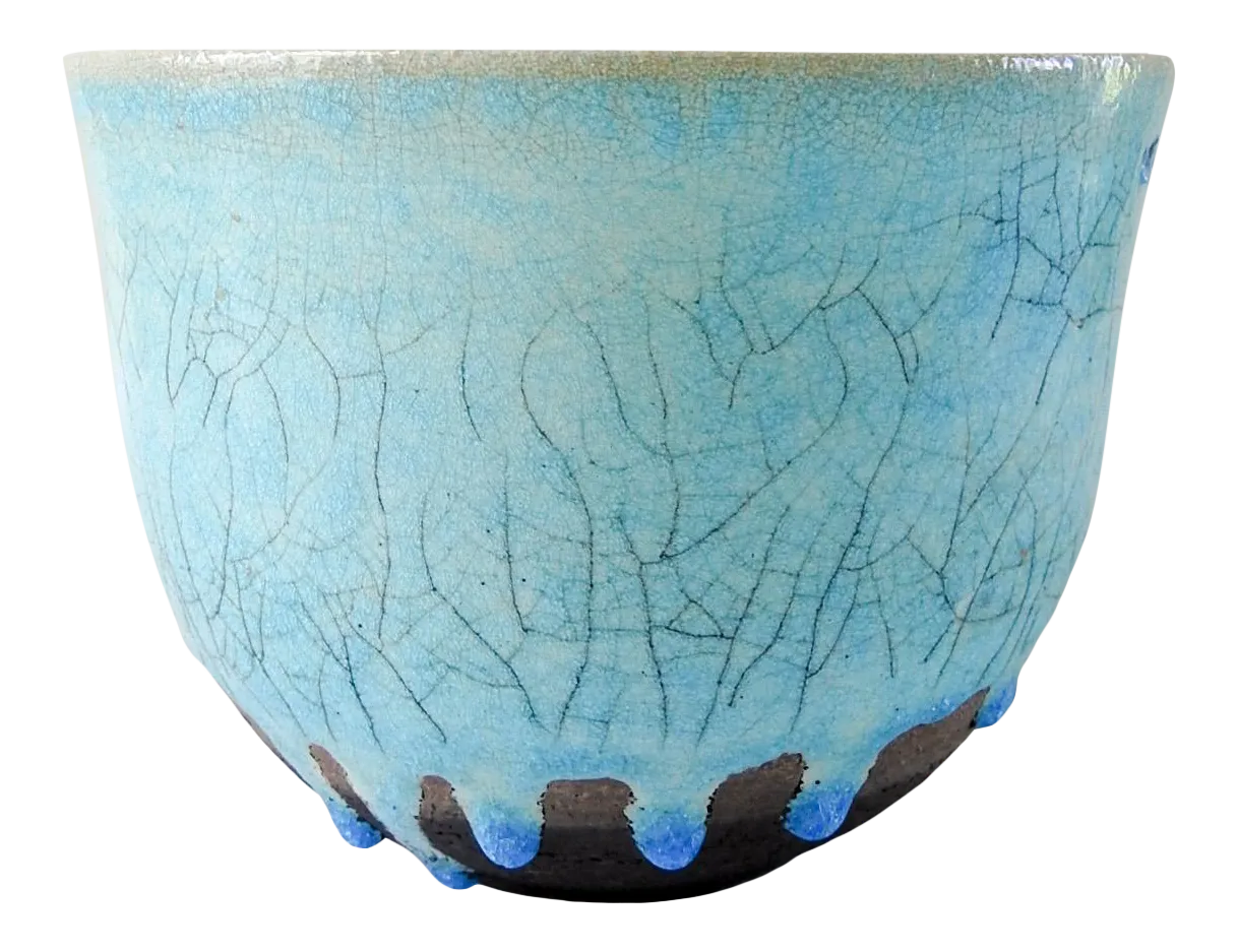 Nancy Pawel Turquoise Raku Bowl | Chairish