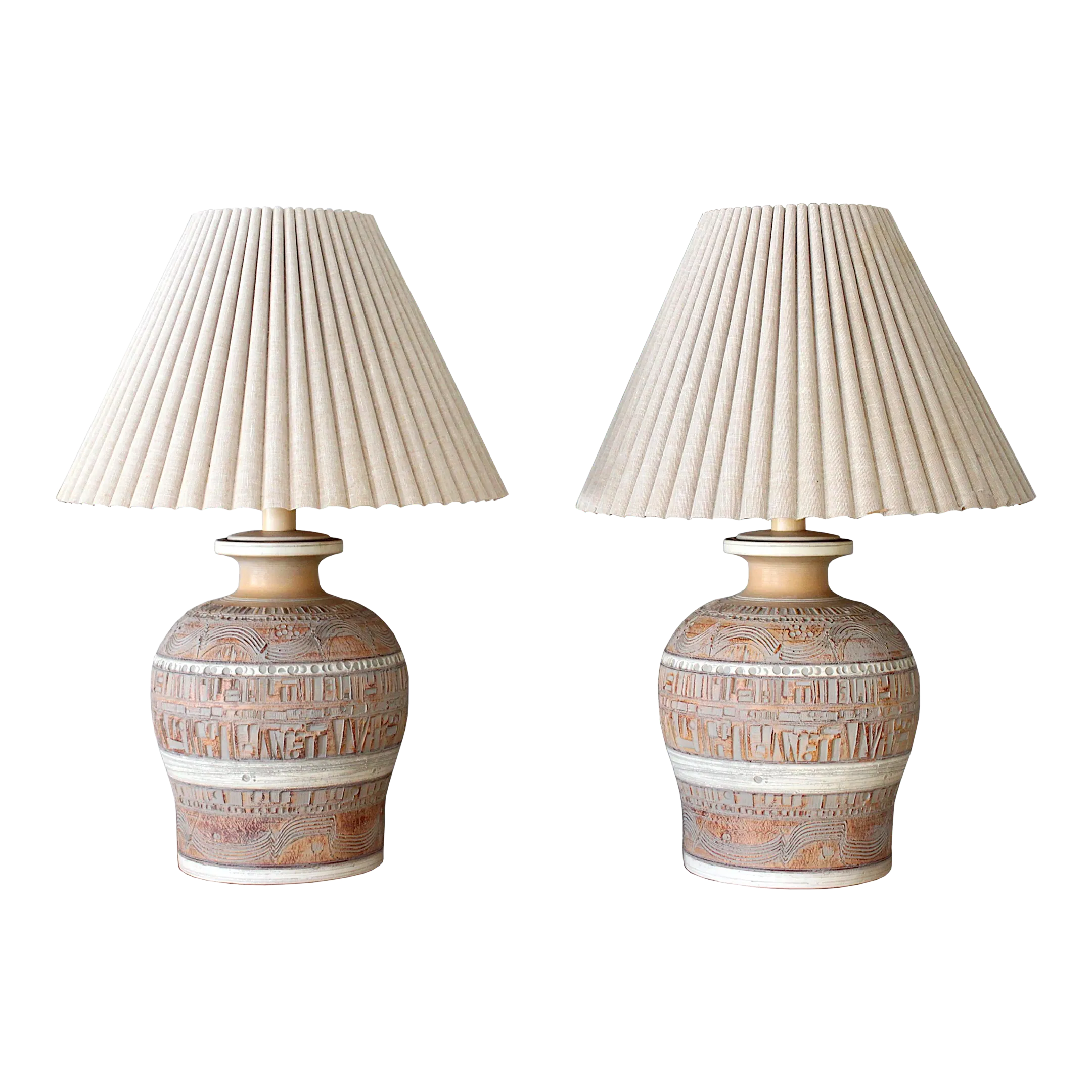 Vintage 1980's Geometric Pattern Ceramic Table Lamps by Casual Lamps of ...