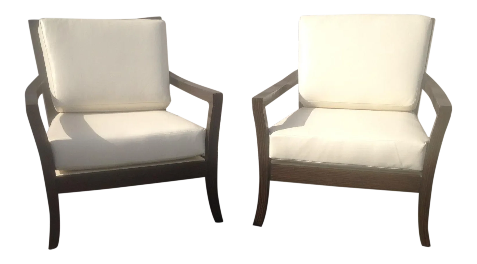 Modern Cream Leather Lounge Chairs - a Pair | Chairish