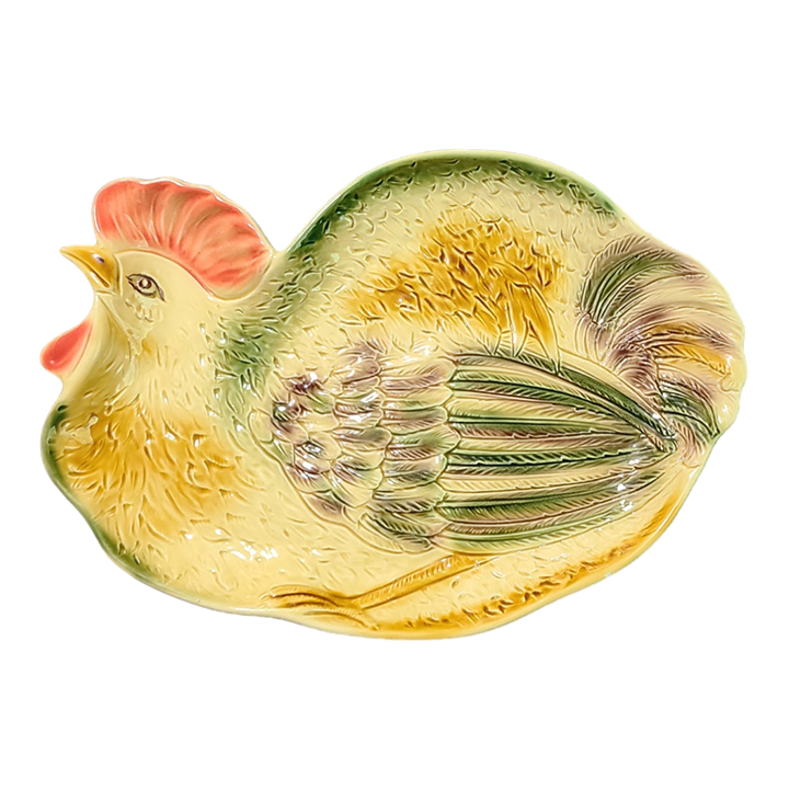 Vintage Hand Painted Italian Majolica Pottery Chicken Shaped Platter ...
