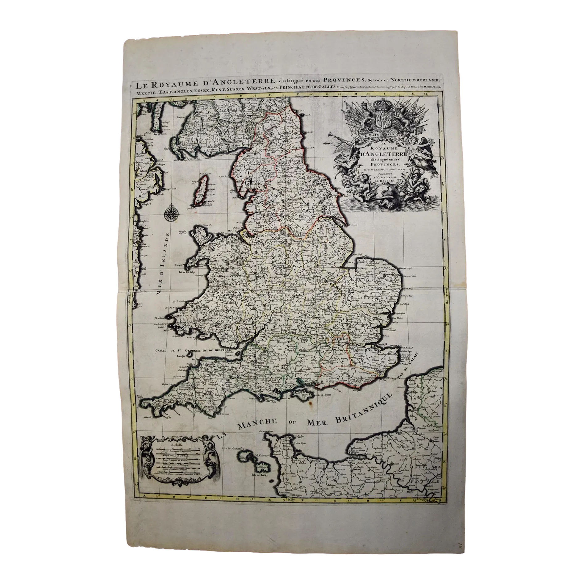 Great Britain, N. France: A Large 17th C. Hand-Colored Map by Sanson ...