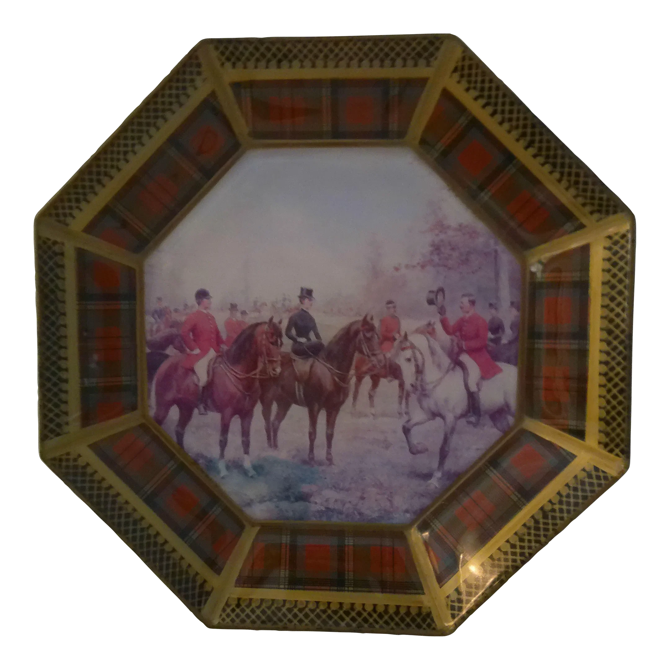 Vintage Durwin Rice Glass Decoupage Equestrian Display Plate | Chairish