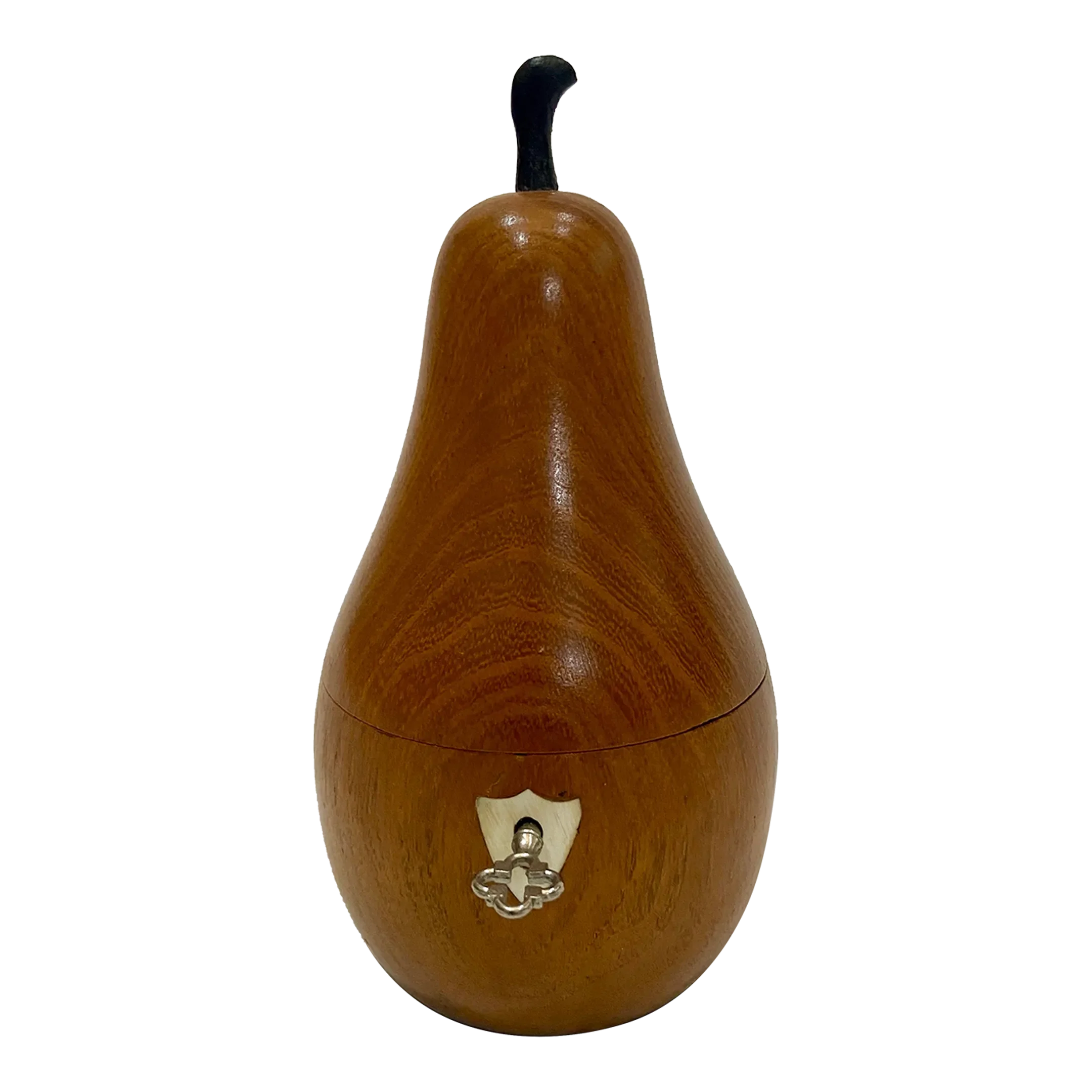 Antique Pear Form Treen Tea Caddy Box With Key | Chairish