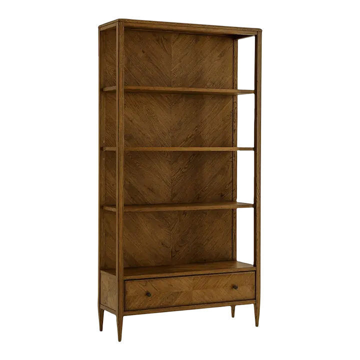 Modern Herringbone Dark Oak Bookcase | Chairish