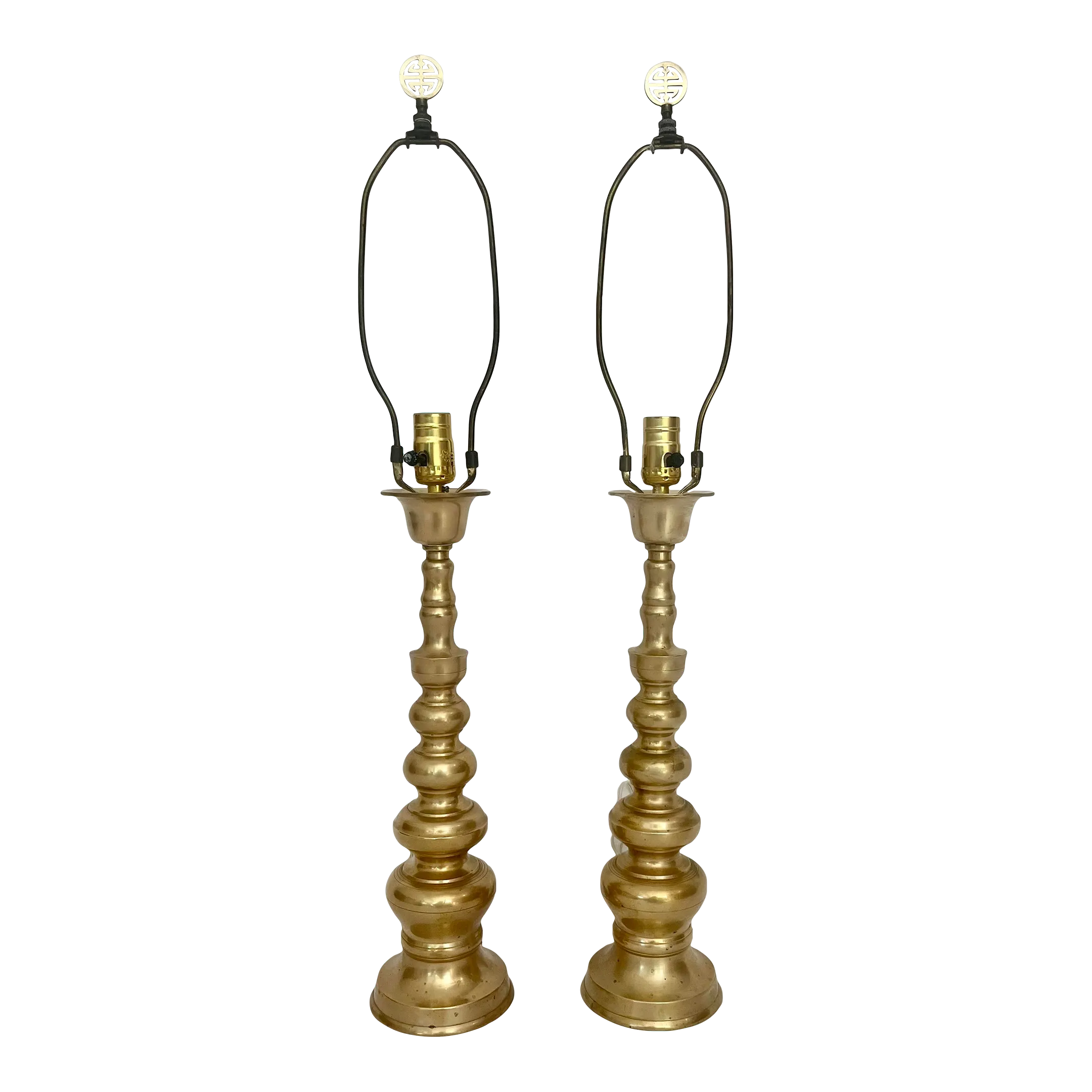 Vintage Turned Brass Column Lamps- a Pair | Chairish