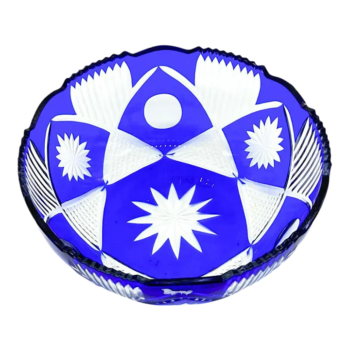 Mid 20th Century Cobalt Blue Crystal Cut to Clear Bowl With Scallop and ...