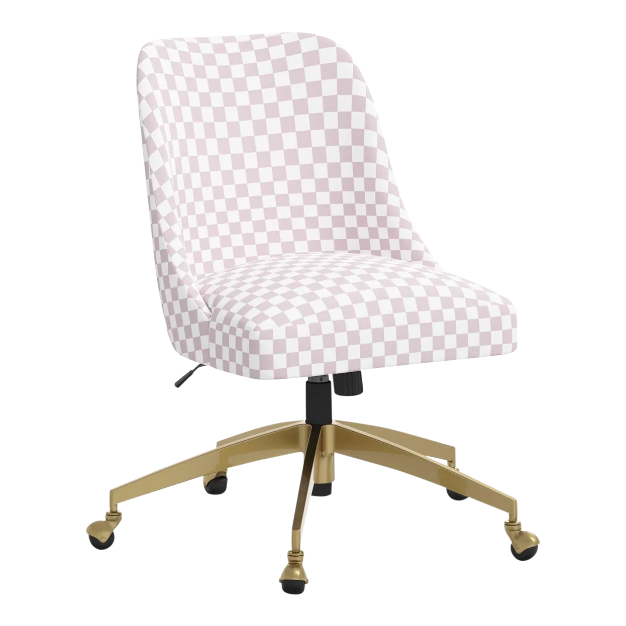 Brynn Office Chair with Gold Base in Checkerboard Lavender | Chairish