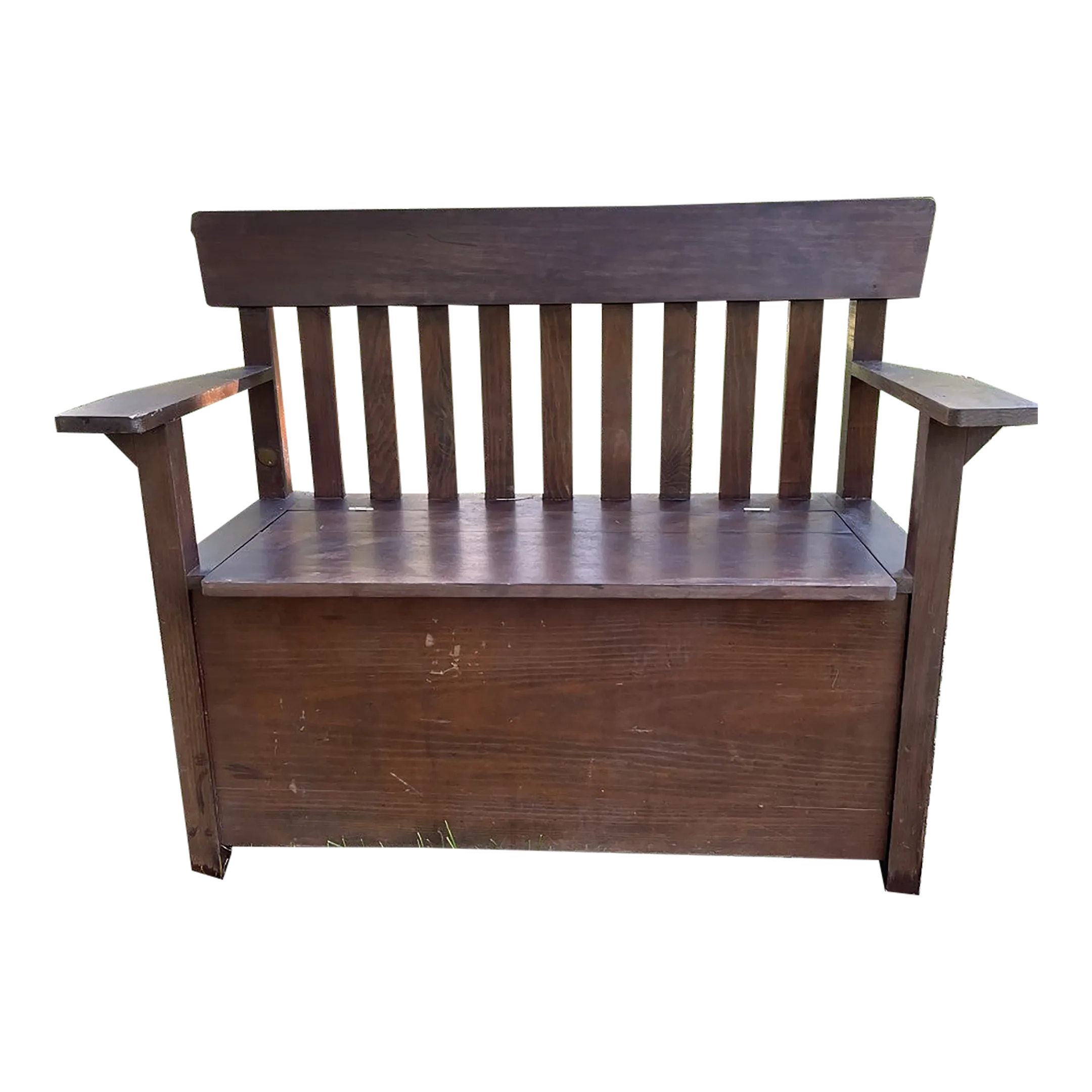 Mid 20th Century Oak Mission Style Slat Back Bench | Chairish