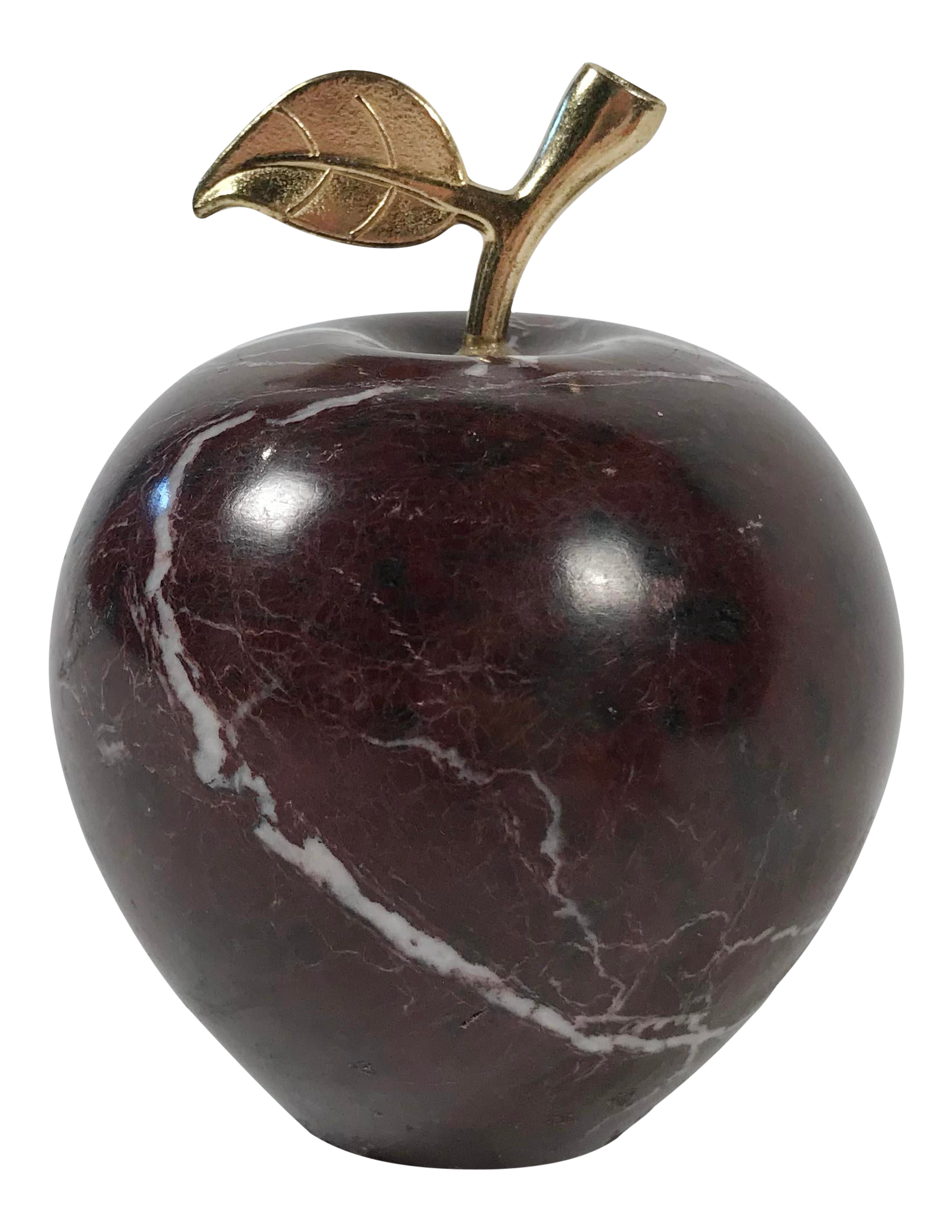 Vintage Stone Apple Paper Weight With Brass Stem | Chairish
