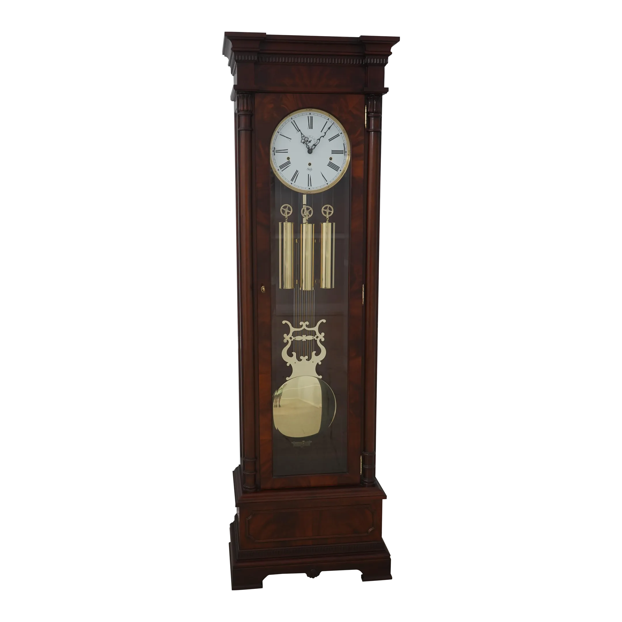 Sligh Model 943 Flat Top Mahogany Grandfather Clock | Chairish