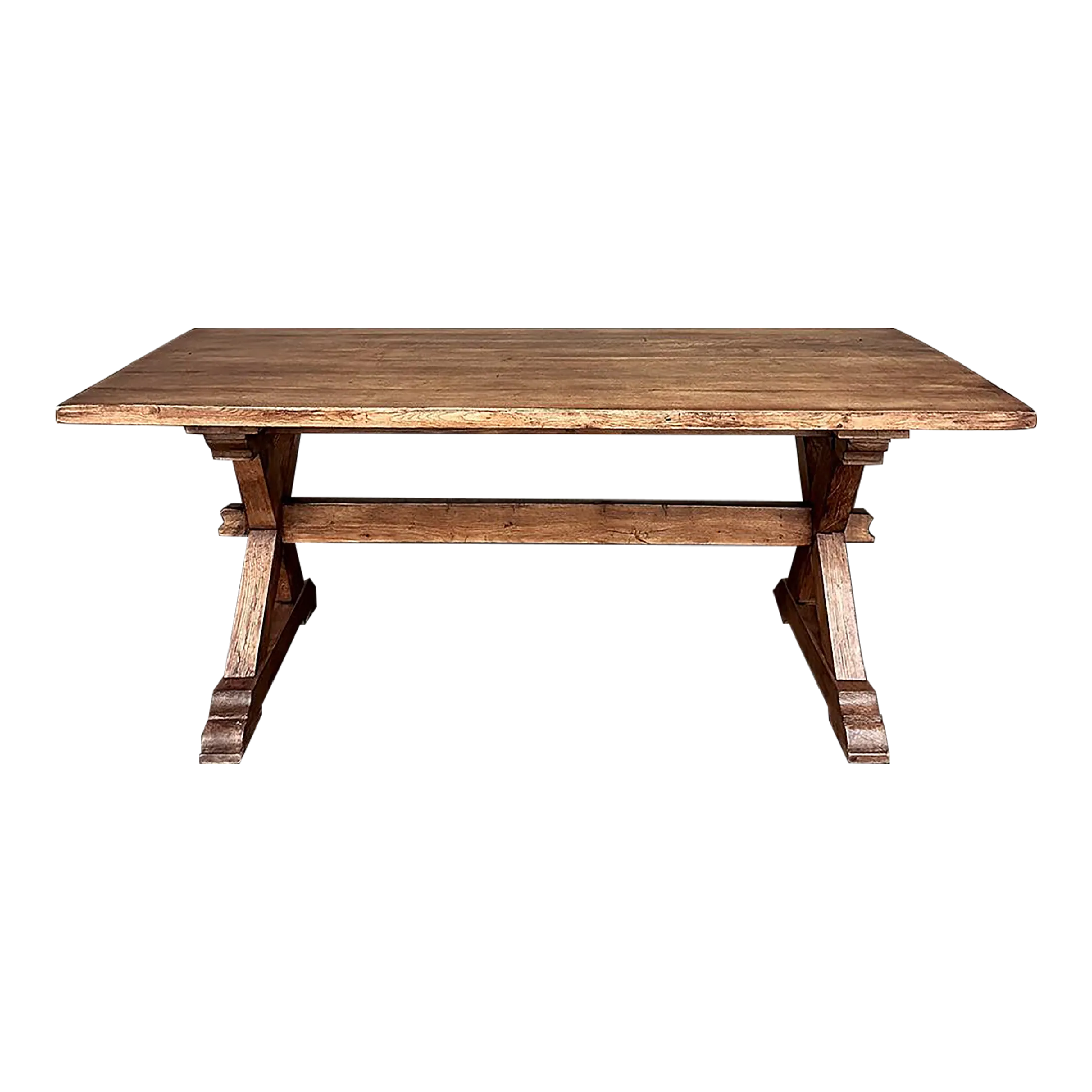 Rustic Trestle Dining Table in Solid Oak | Chairish