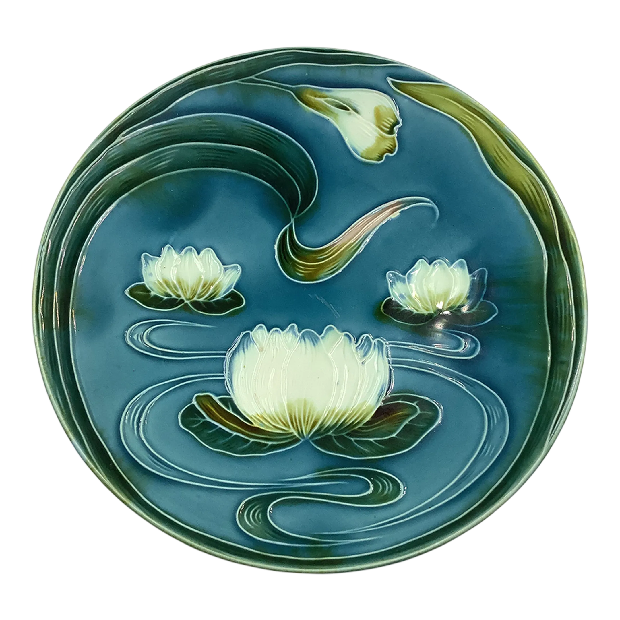 Antique Majolica Stylized Water Lily Plate G S. Zell Baden Germany ...