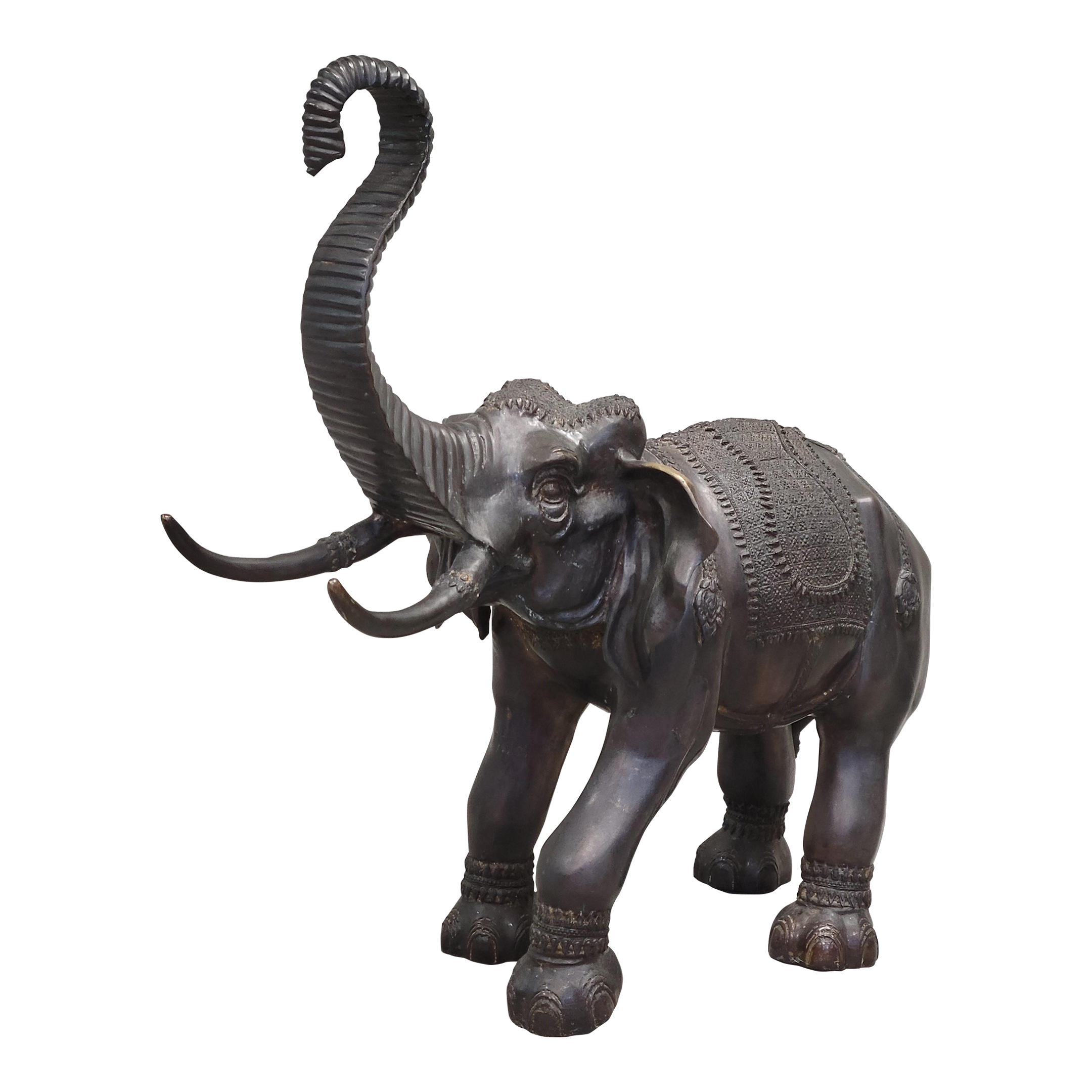 Vintage Large Patinated Brass or Bronze Asian Elephant Signed "La Puce ...