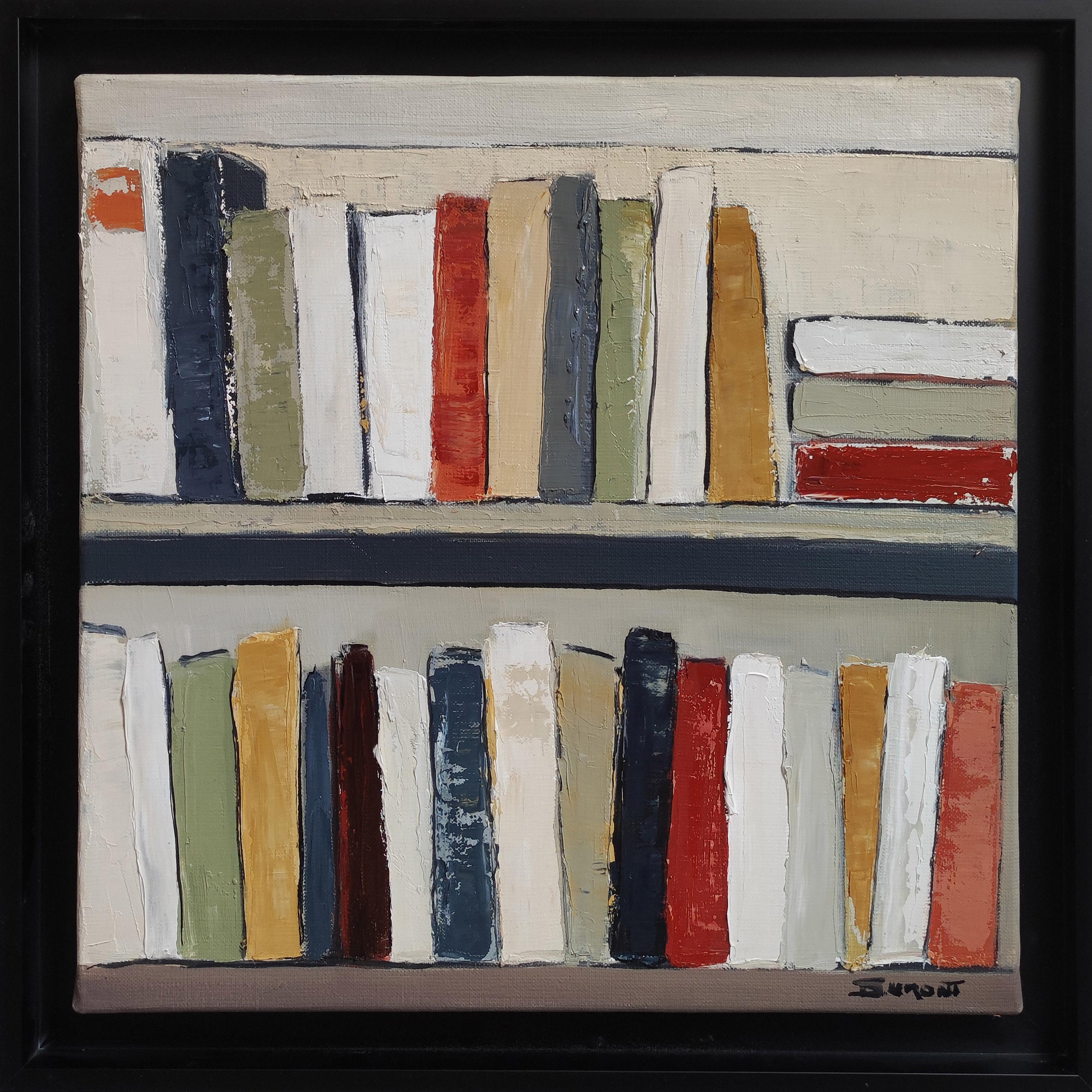 The Art of Books, Abstract Library, Oil on Canvas, Geometric, Modern ...