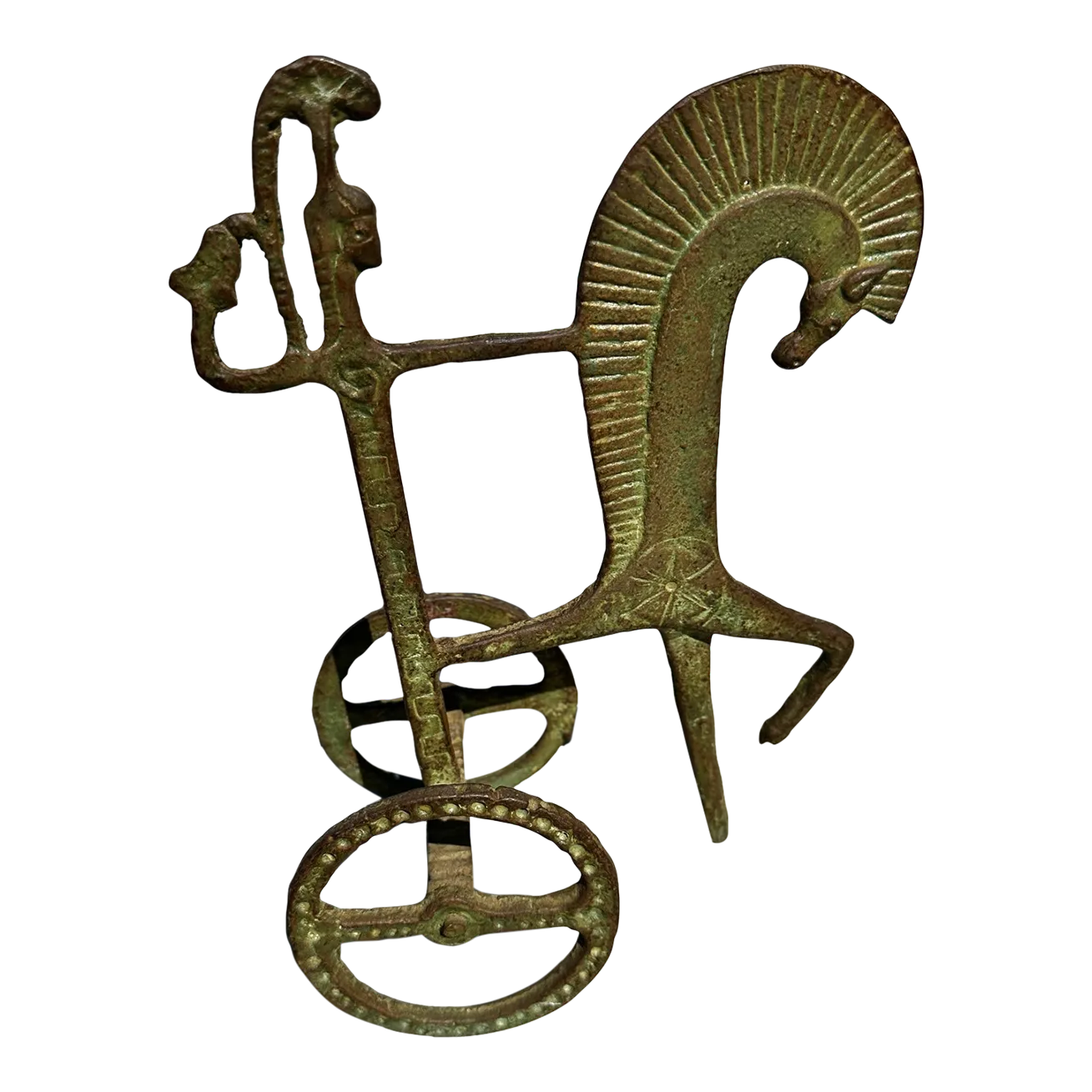 Vintage Verdigris Patina Brass Etruscan Roman Chariot Statue | Chairish