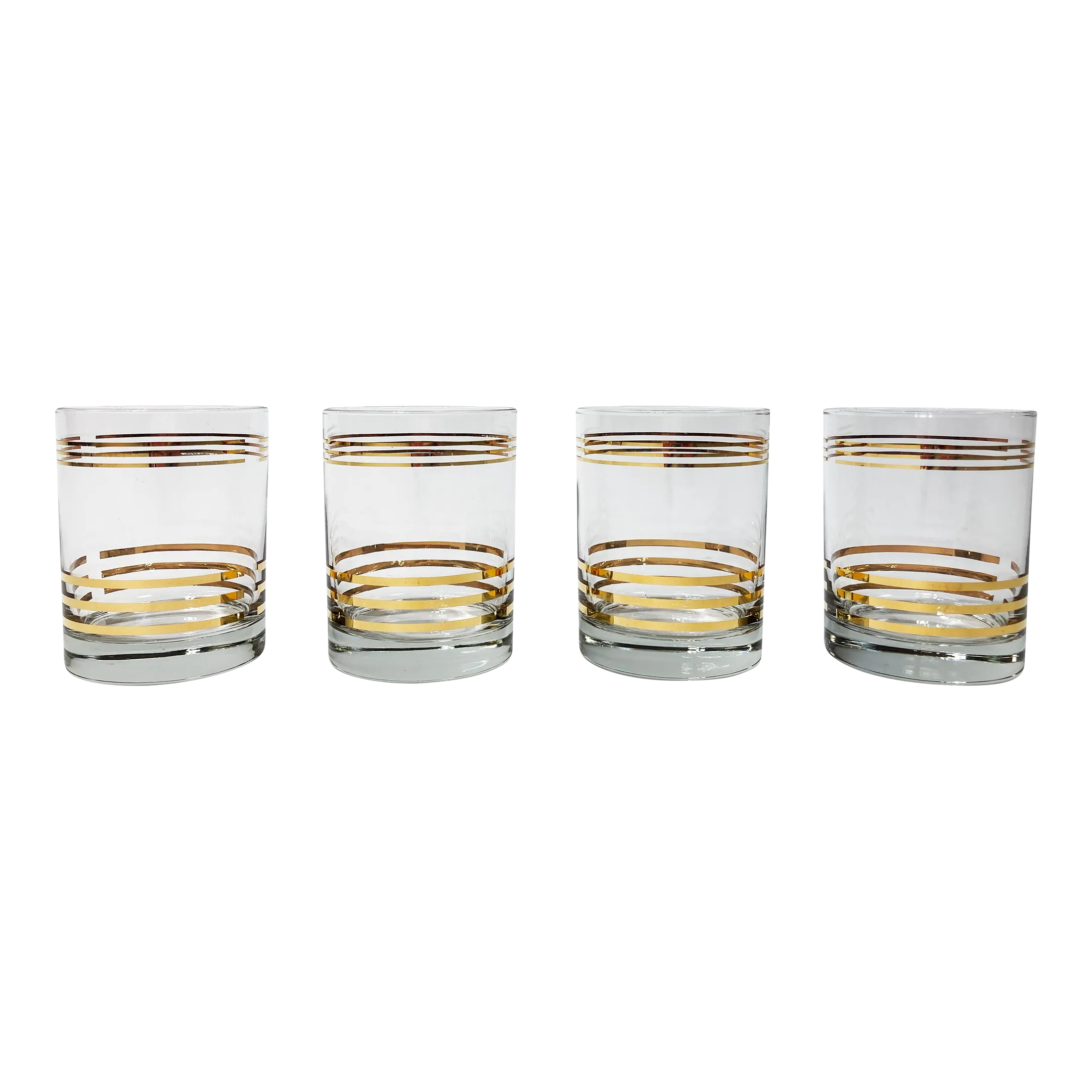 Vintage Mid Century Modern Style Gold Banded Lowball Glasses, Set of 4 ...
