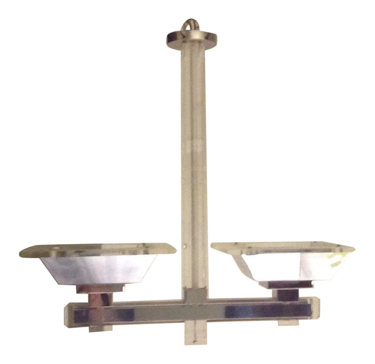Vintage 2-Arm Ceiling Mount Light Fixture Lucite and Chrome Chandelier ...