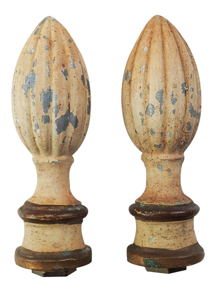 1950's Painted Metal Lamp Finials - a Pair | Chairish