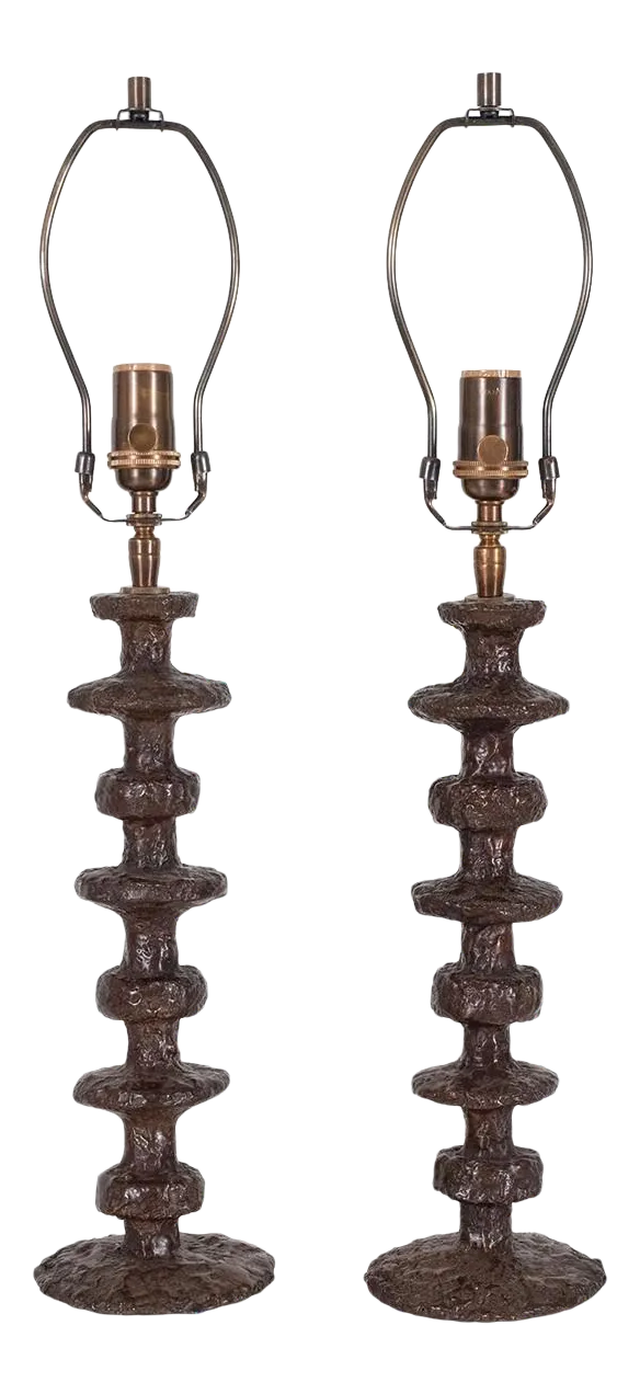 Turned Bronze Table Lamps by Claudio Gonzalez - A Pair | Chairish