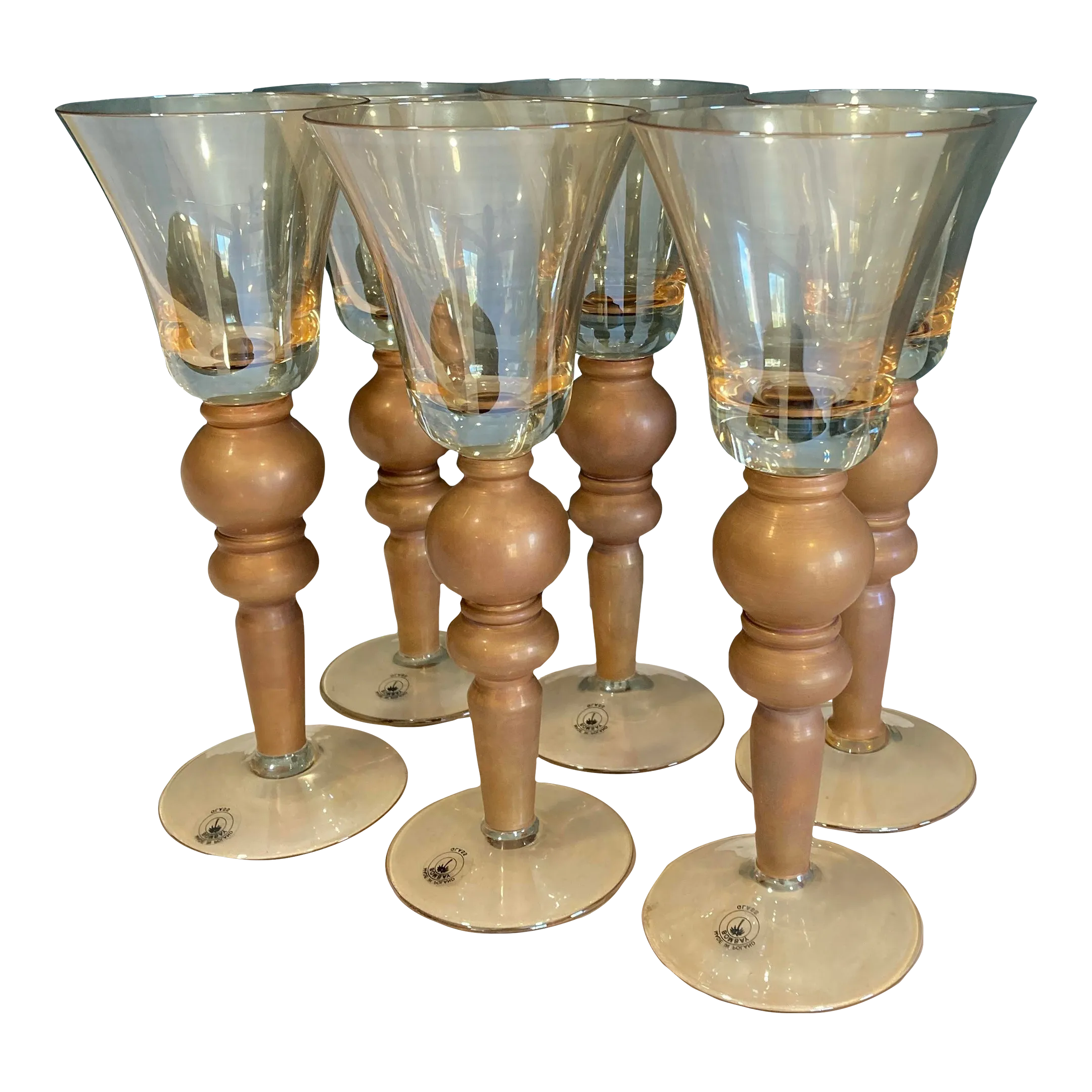 Vintage Bombay Glass Wine Glasses With Gold Bases- Set of 6 | Chairish