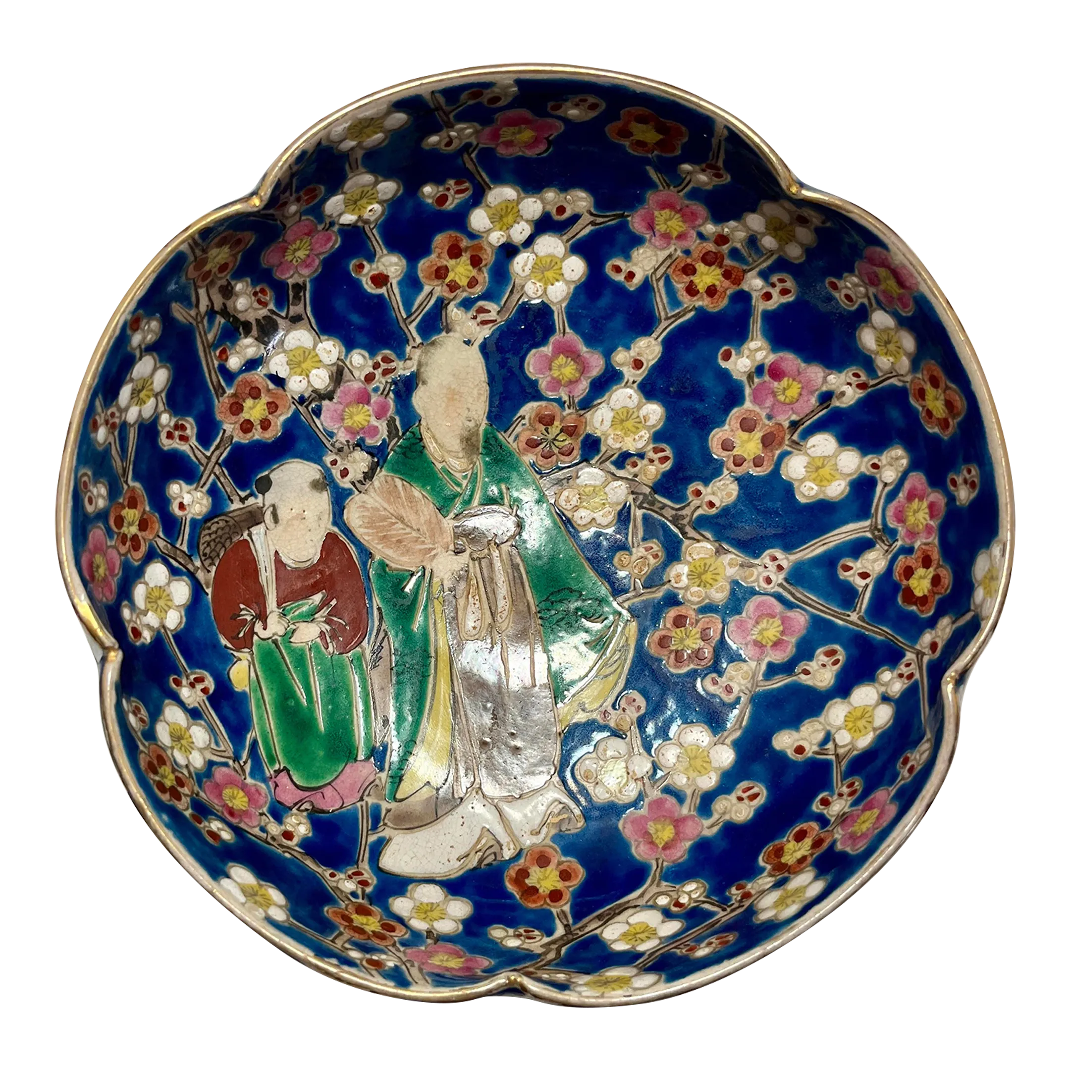 1900's Japanese Gyozan-Zo Kyoto Satsuma Ware Hand Painted Bowl | Chairish