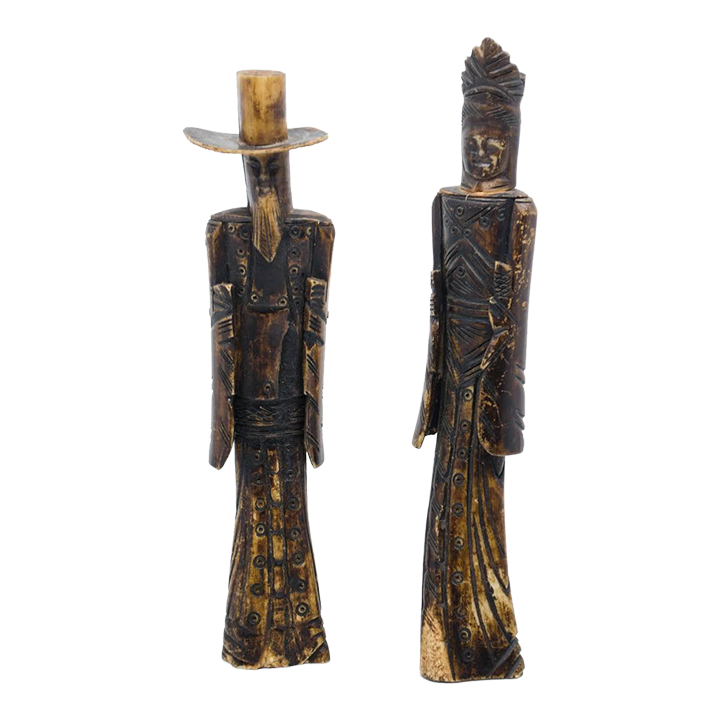 1920s Chinese Carved Bovine Horn Figures - a Pair | Chairish