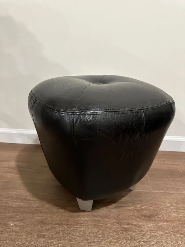 Modern Black Leather Foot Stool by Usona Chairish