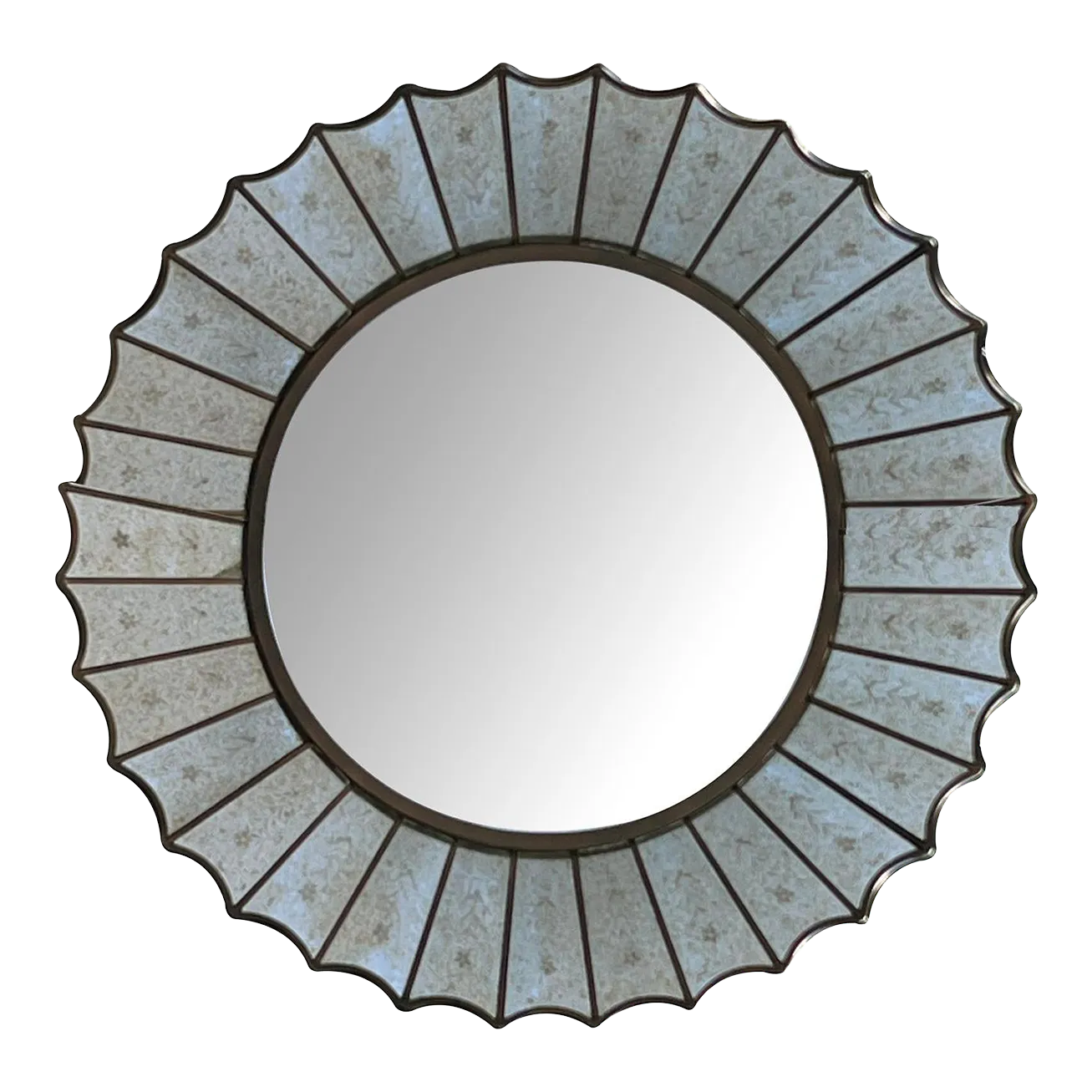 1970s Venetian Style Reverse-Etched Glass Sunburst Mirror | Chairish