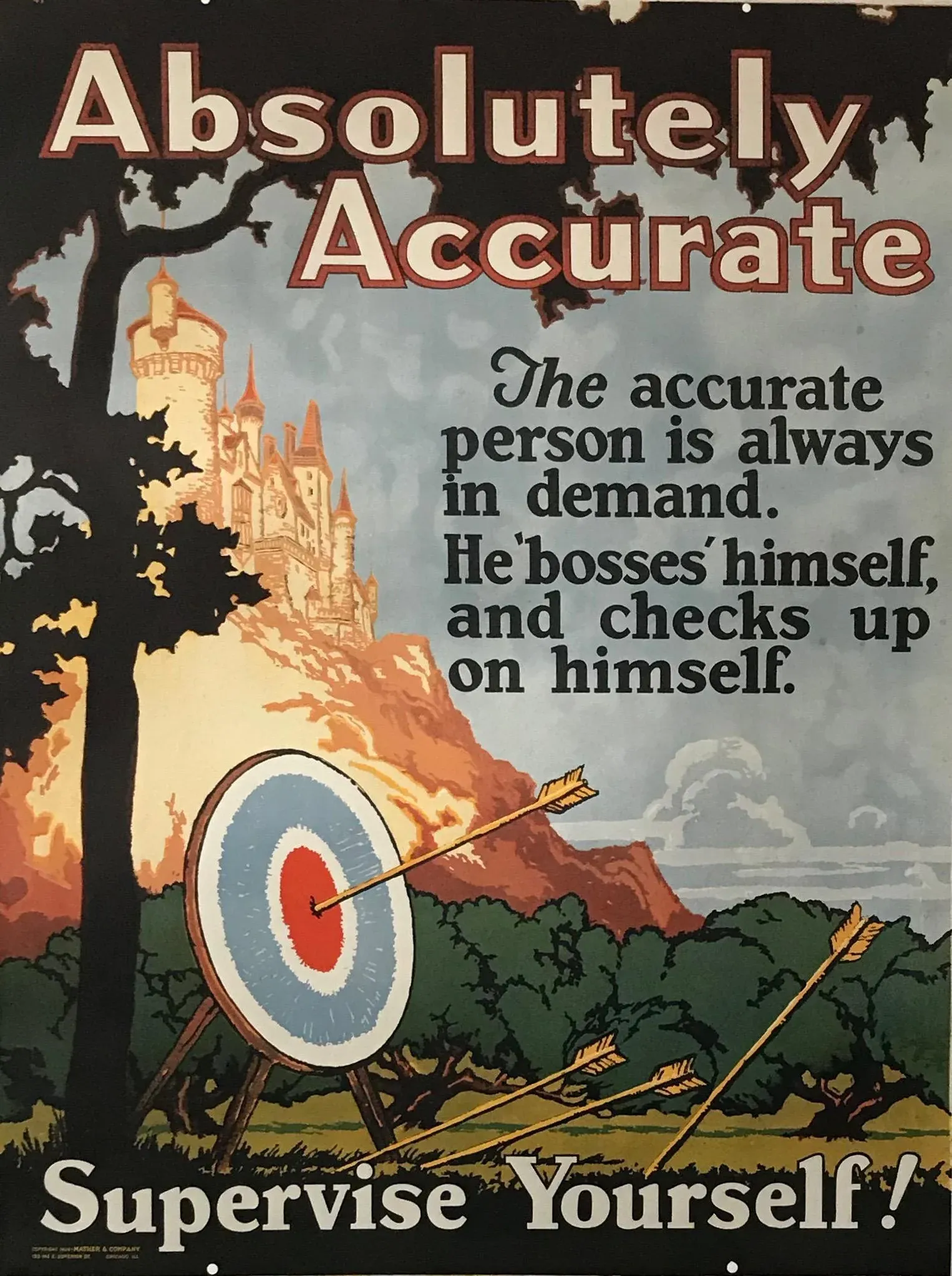 1924 Original Motivational Poster, Accurate, Mather Work Incentive ...
