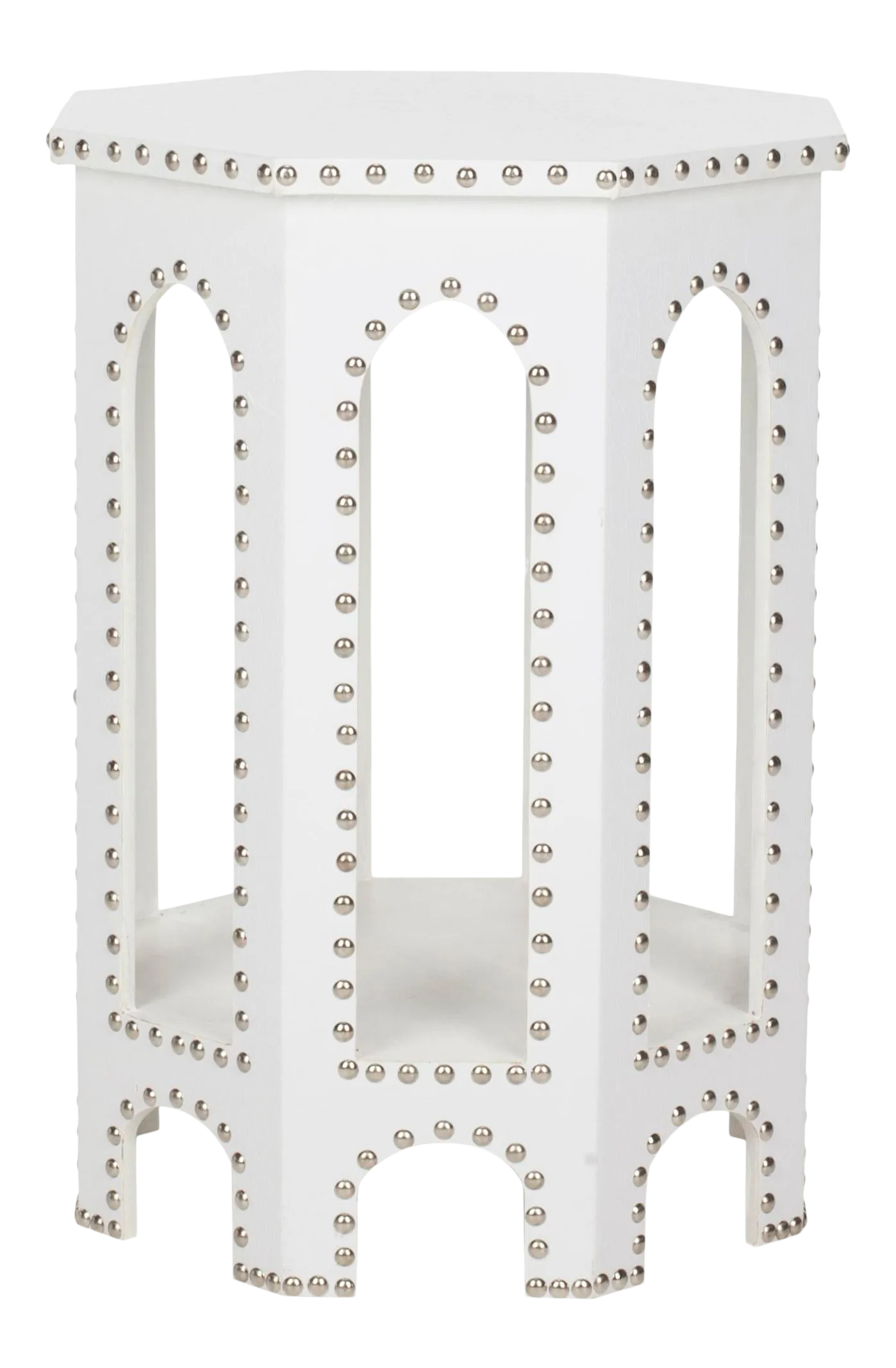 Studded End Table With Silver Nailheads in White Crocodile | Chairish
