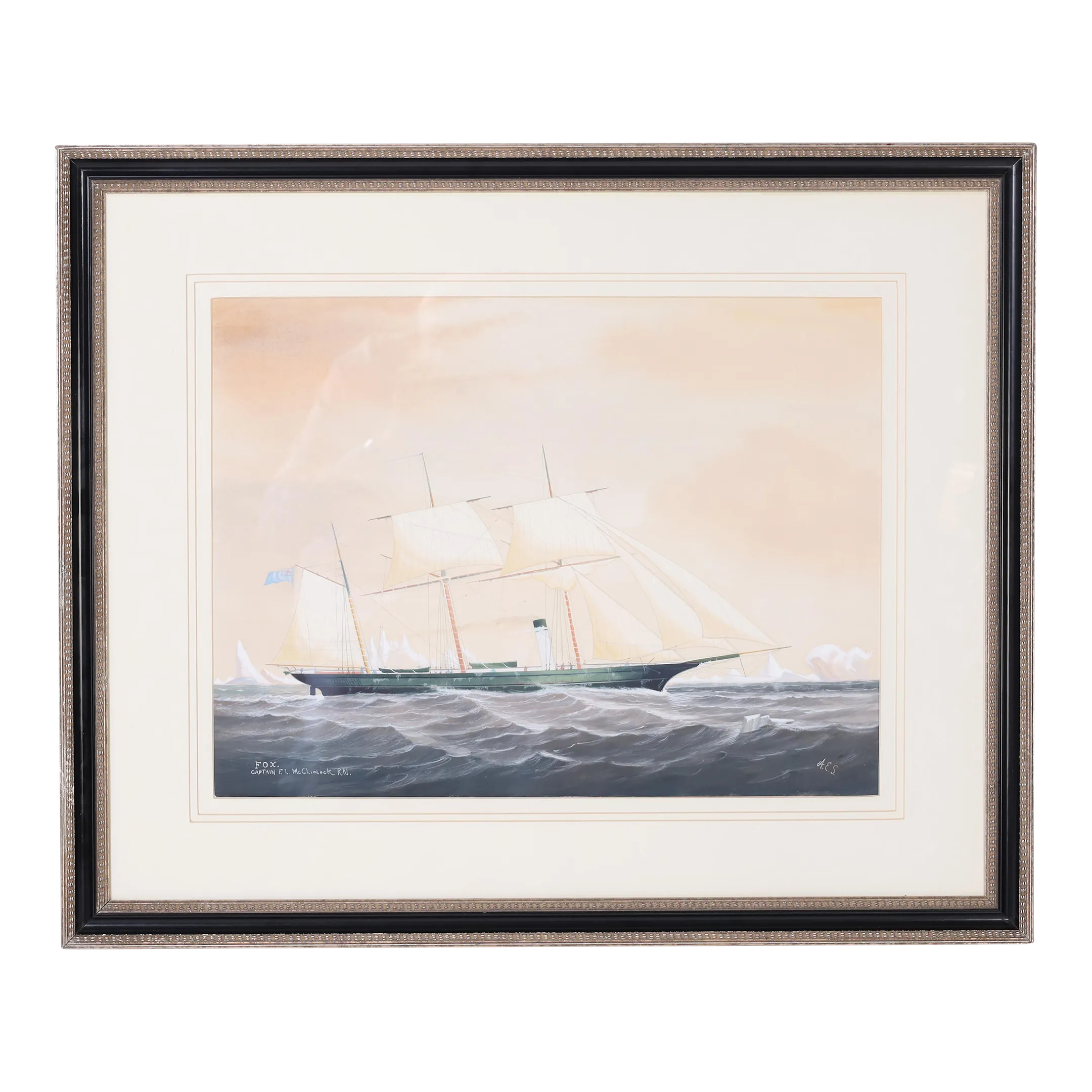 Antique Maritime Watercolor on Paper of a Yacht | Chairish
