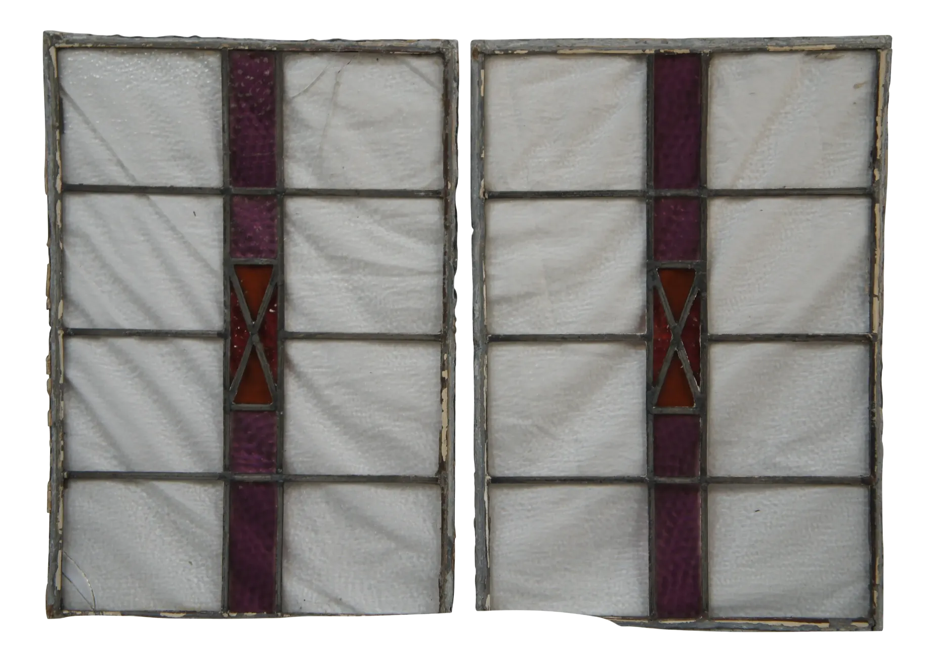 Pair of Antique Reclaimed Leaded Stained Amethyst Glass Window Panels ...