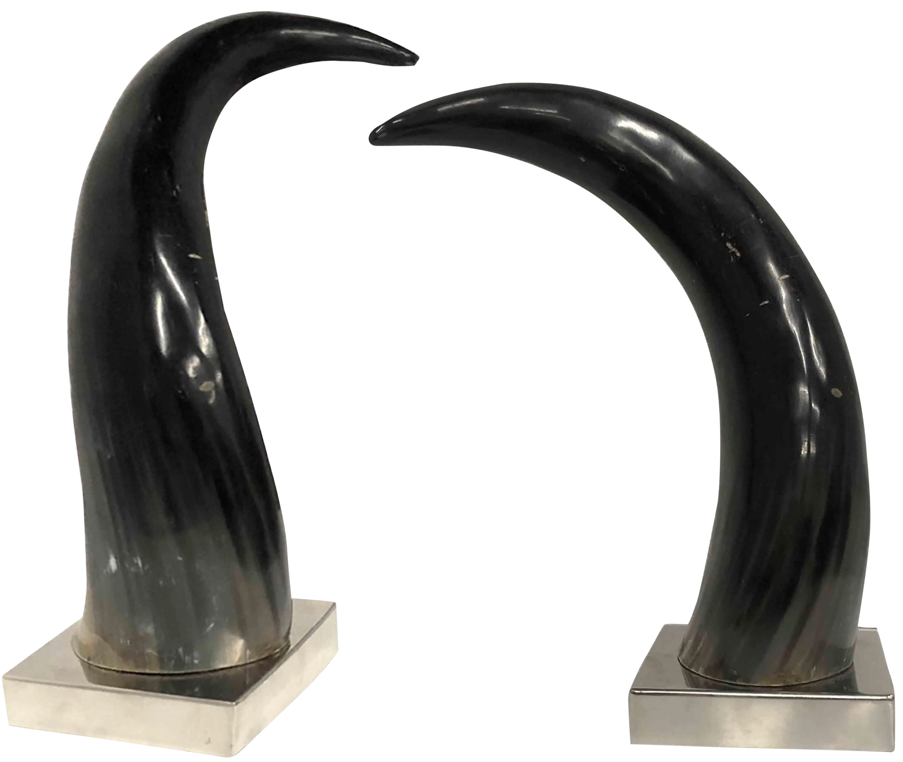 Contemporary Mounted Horns on Silver Chrome Bases - a Pair | Chairish