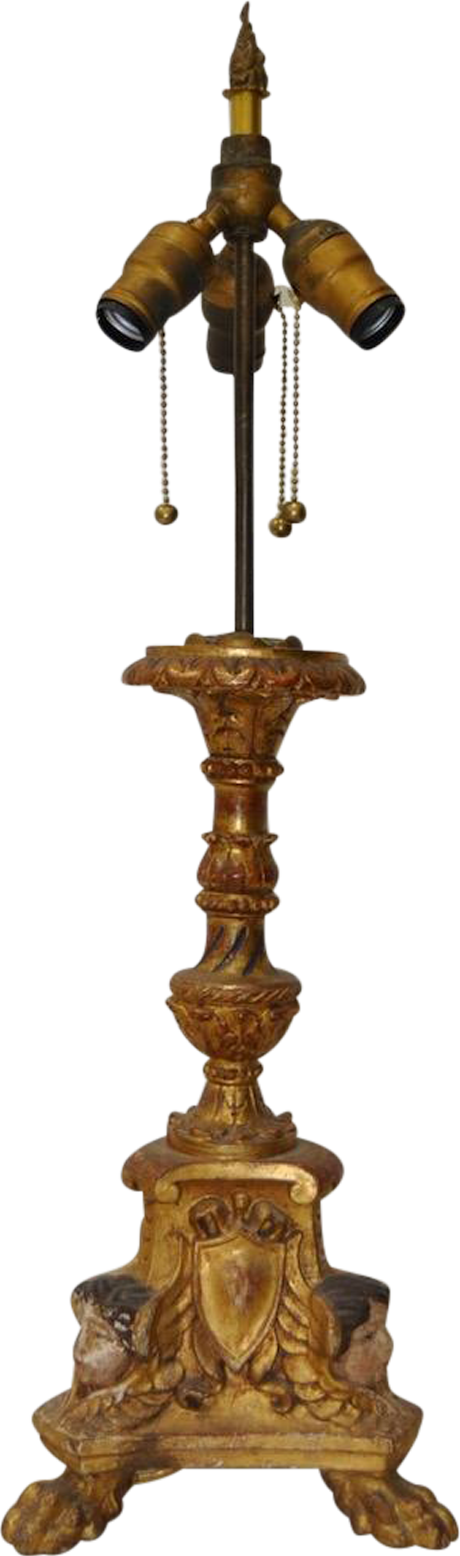 Antique 19th C. French Carved & Gilded Table Lamp | Chairish