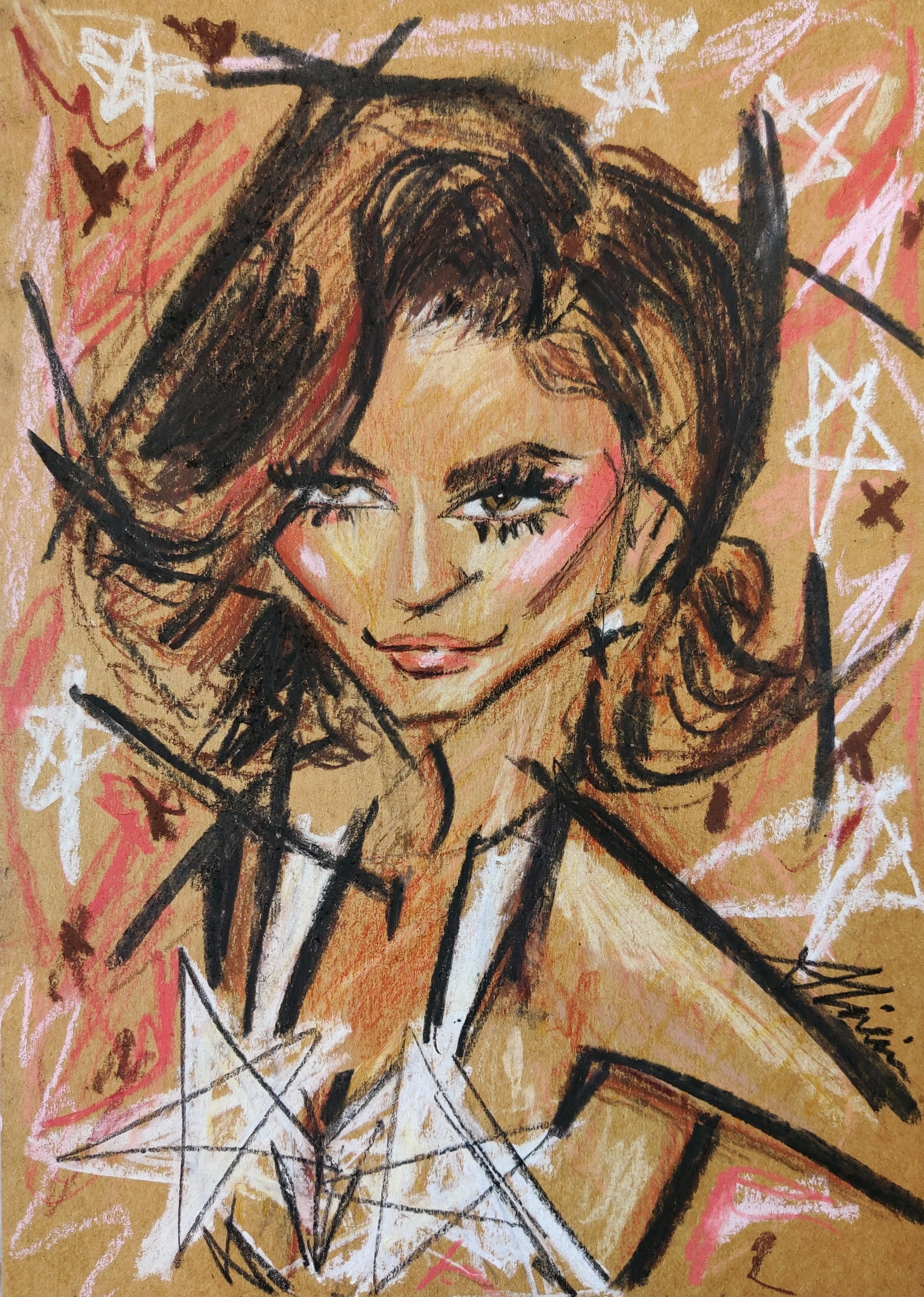 "Zendaya White Star" Original Expressionist Color Pencil and Pastel ...