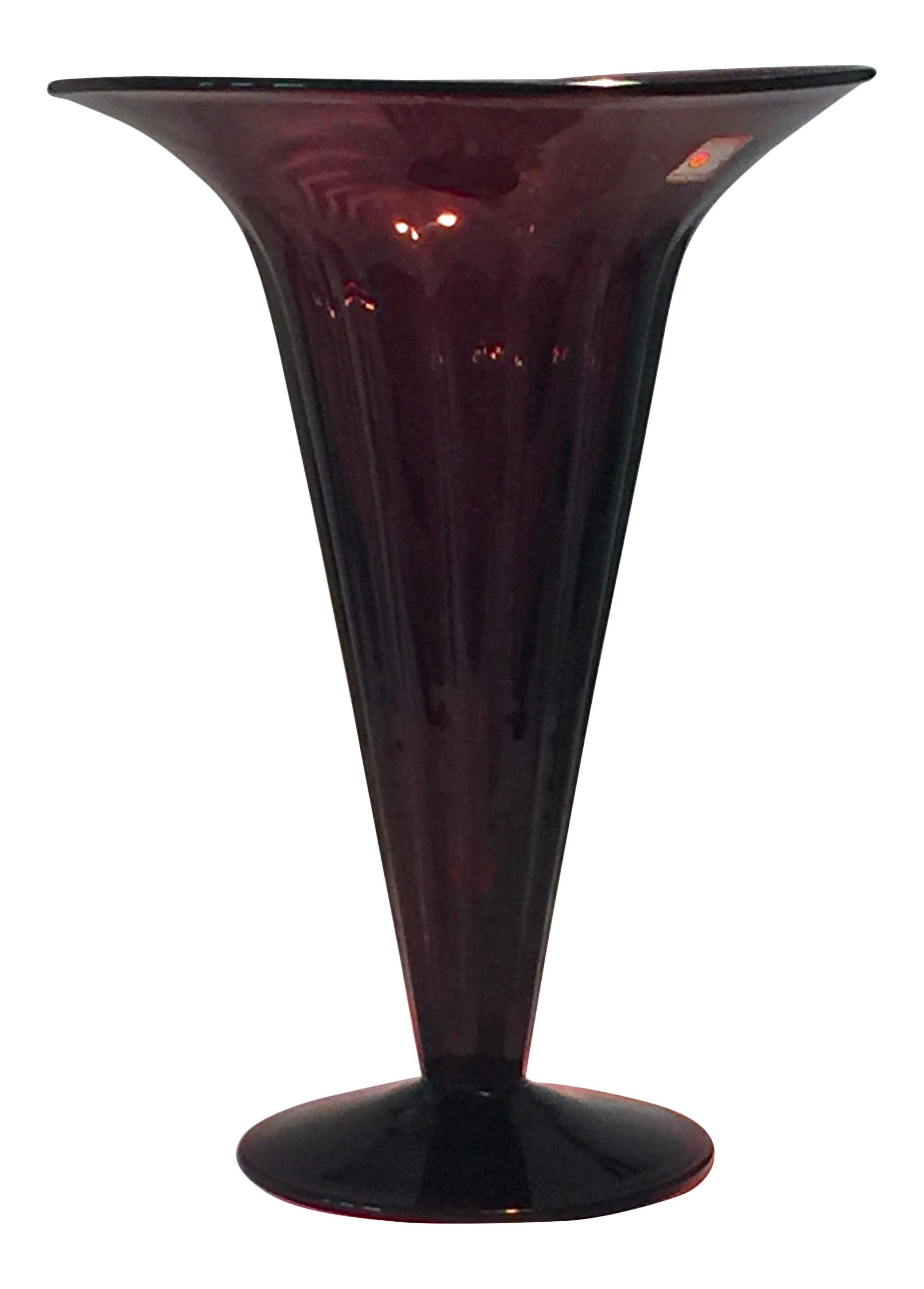 Mid Century Blenko Handmade Vase Amethyst Ribbed Trumpet | Chairish