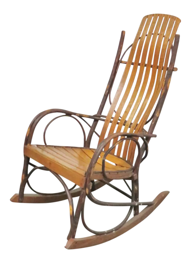 Mid 20th Century Adirondack Oak Bentwood Rocker | Chairish