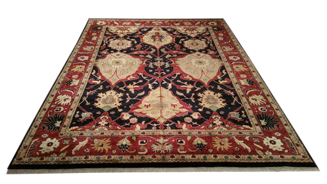 Red, Black & Gold Handmade Rug - 9x12 | Chairish