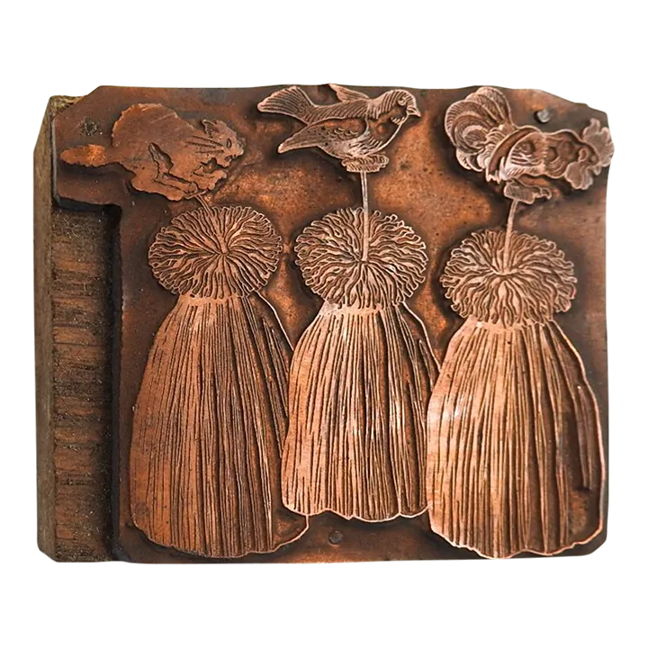 Antique Copper Cat Bird Rooster Letterpress Printing Block | Chairish