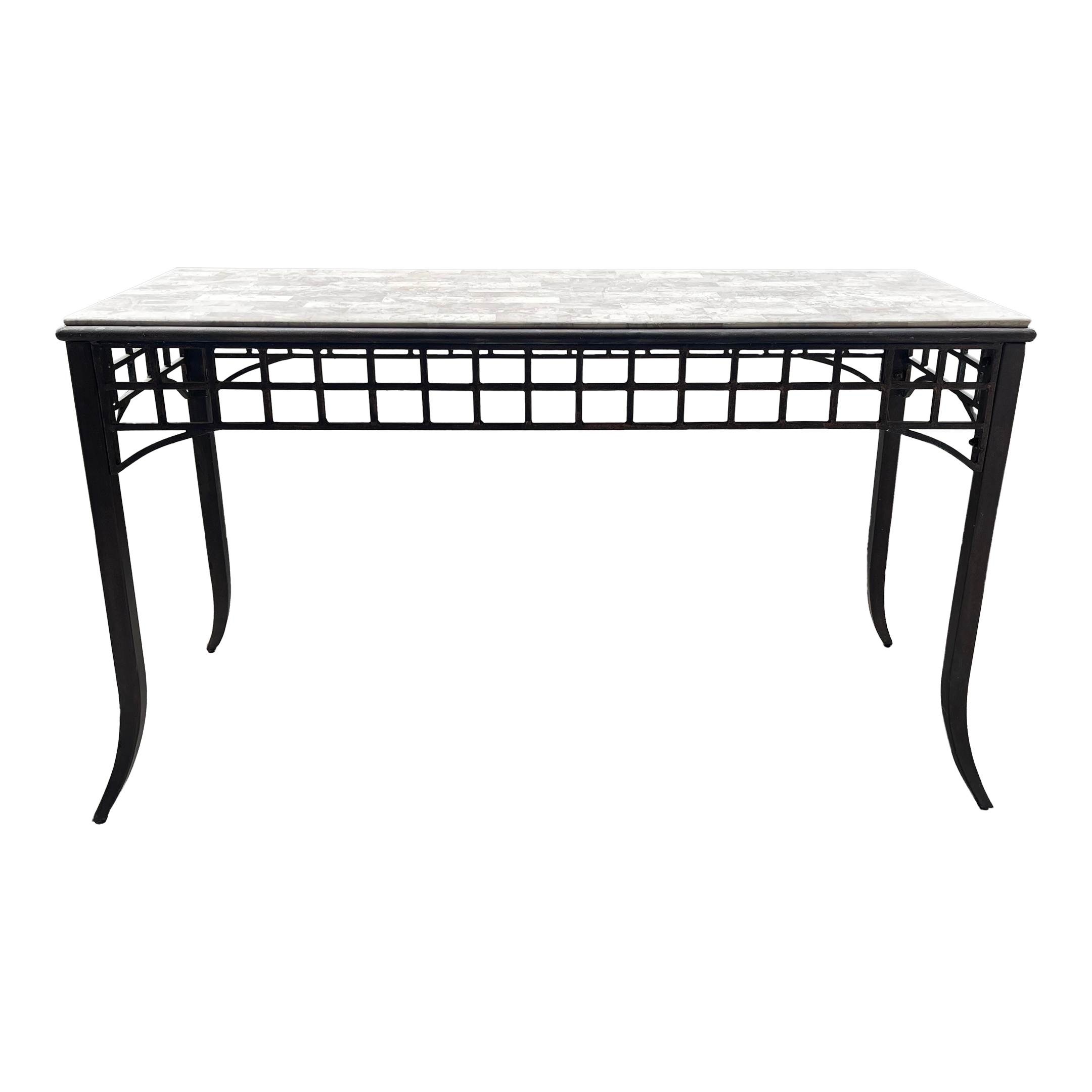 1980s Blackened Metal and Stone Finish Console Table | Chairish